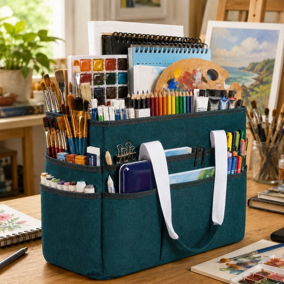 JjrIng Craft Organizer Tote Bag, Large Art Storage with 16+ Pockets ...