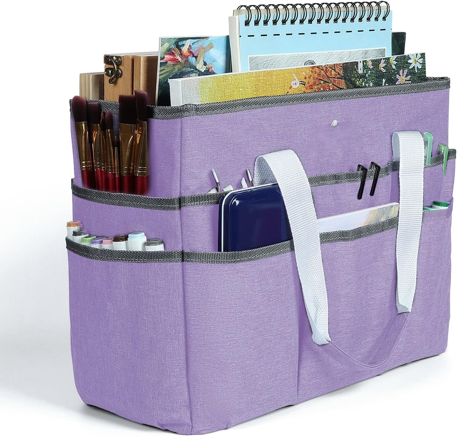 Craft Organizer Tote Bag, Large Art Storage with Multiple Pockets ...