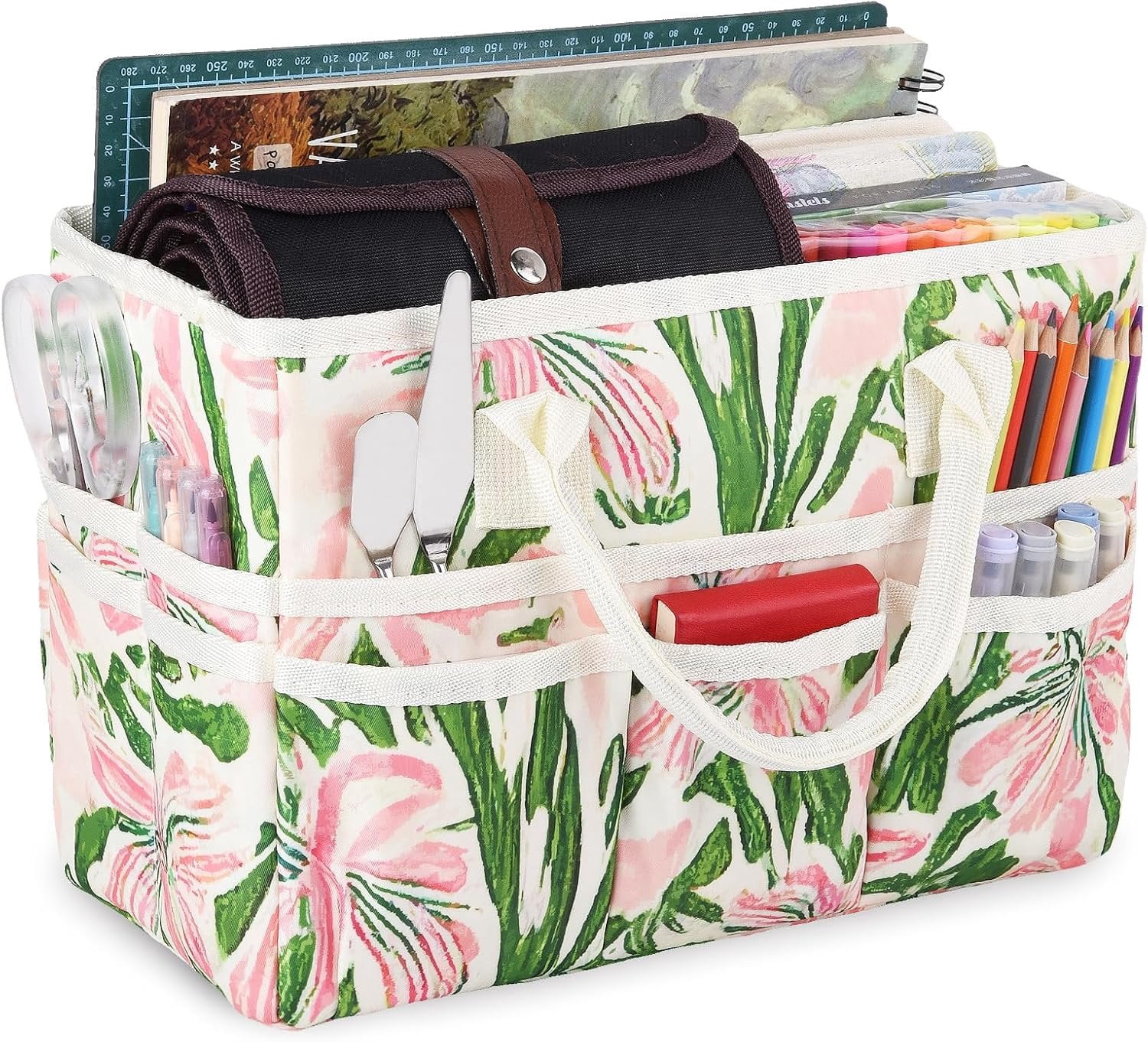 Craft Organizer Tote Bag with Multiple Pockets, Large Art Storage with ...