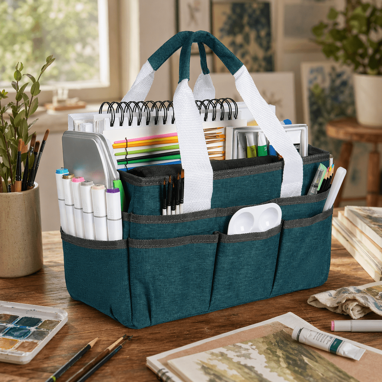 Craft Organizer Tote Bag for Art Storage, Caddy with Multiple Pockets ...