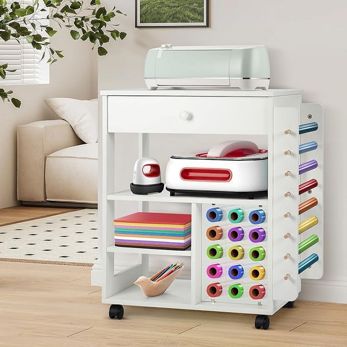 Craft Organizers & Storage Cart, Rolling Art Station with Vinyl Holder ...
