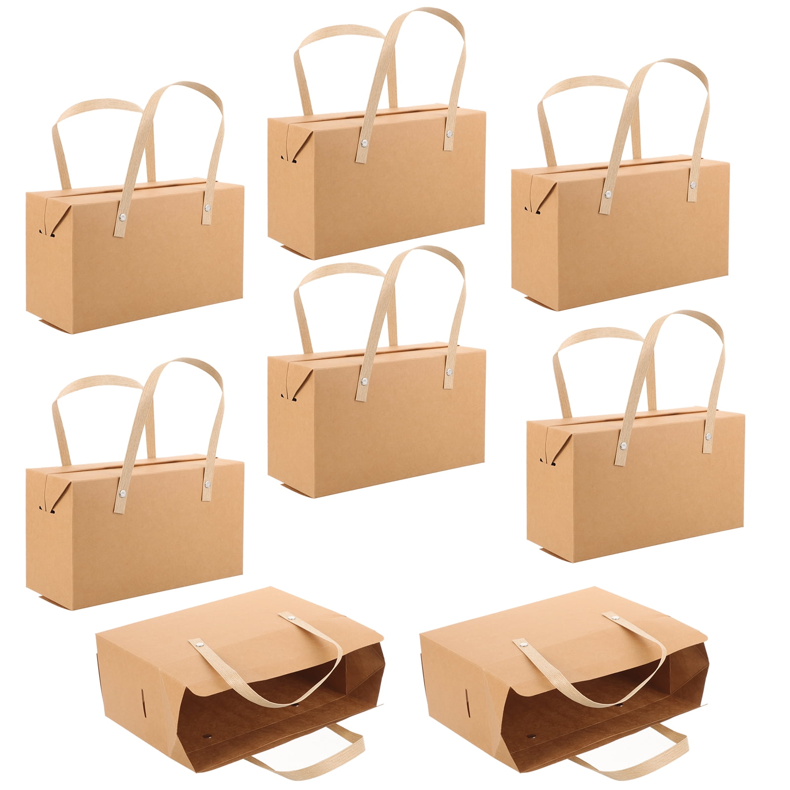 Craft Paper Gift with Handles 8 Pcs Kraft Tote Handheld Floral Boxes ...