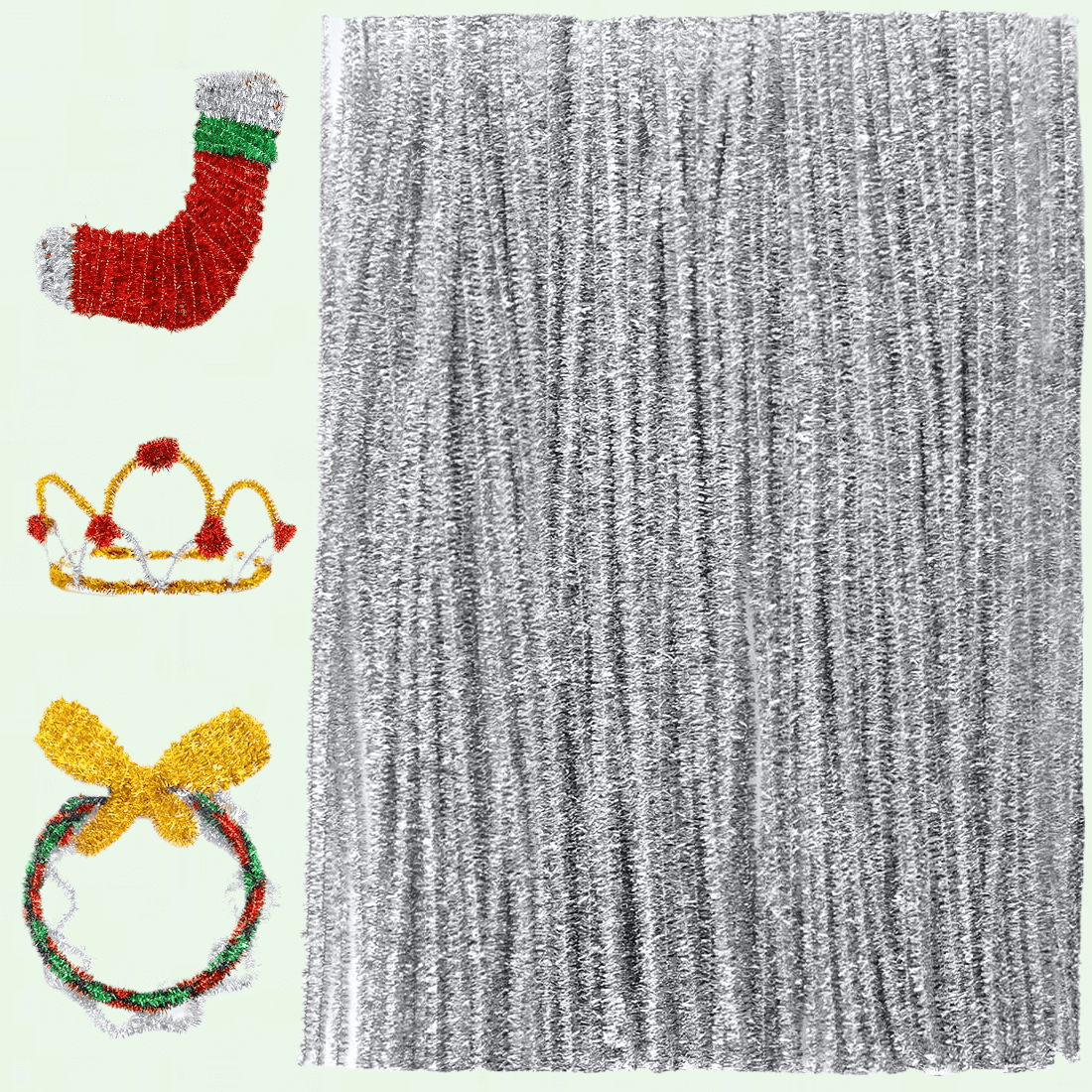 Craft Pipe Cleaners Set of 200 in Silver Glitter, Long Pipe Cleaners 12 ...