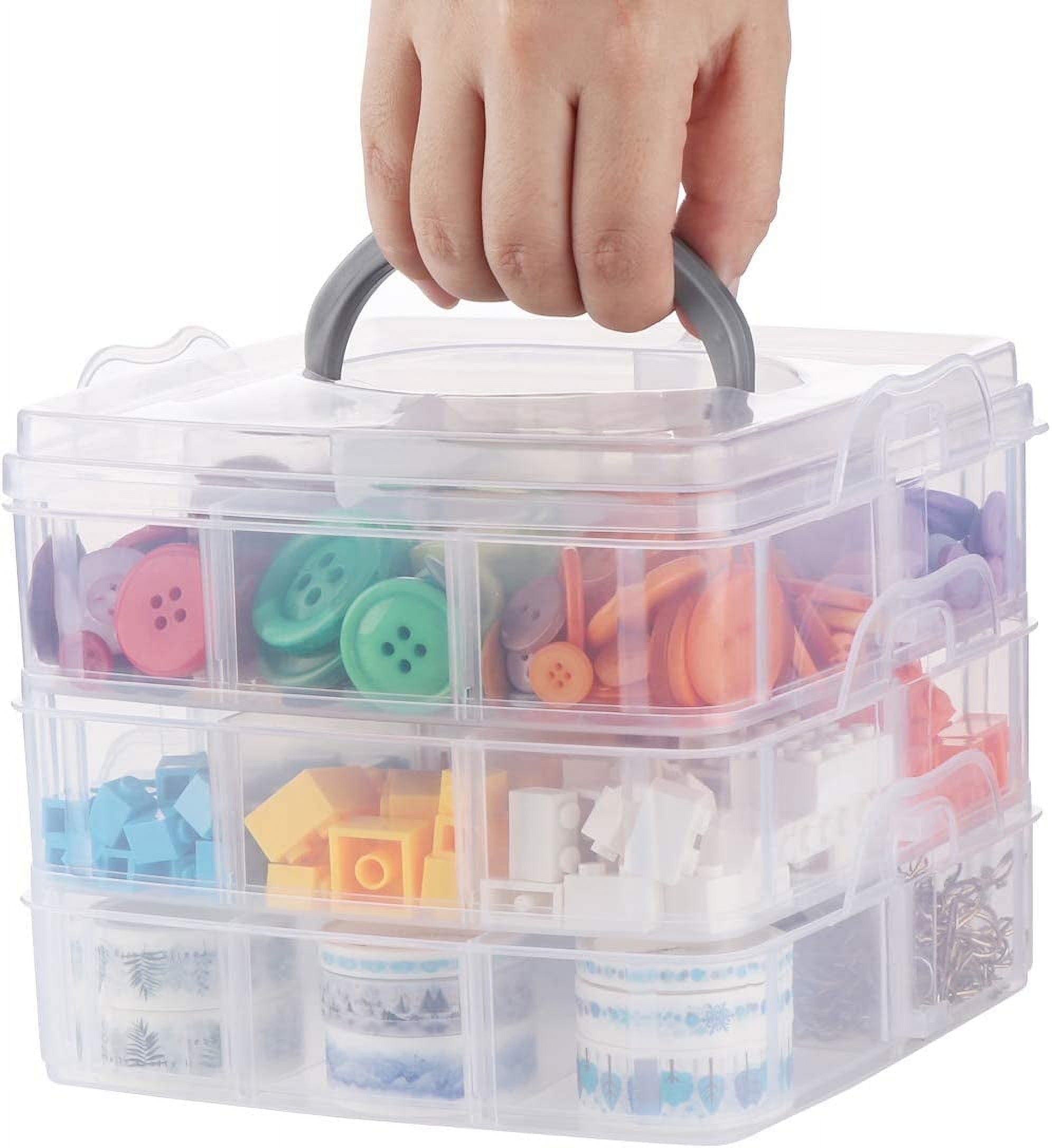 Craft Storage Box with Compartments,3-Tier 18 Sections Transparent ...