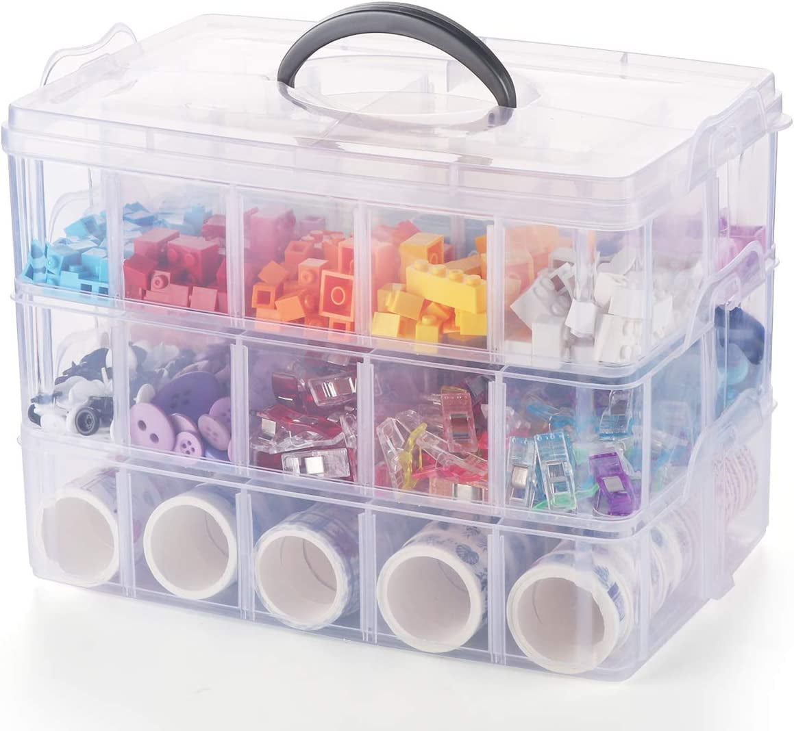 Craft Storage Box with Compartments, Clear 3-Tier 30 Sections ...