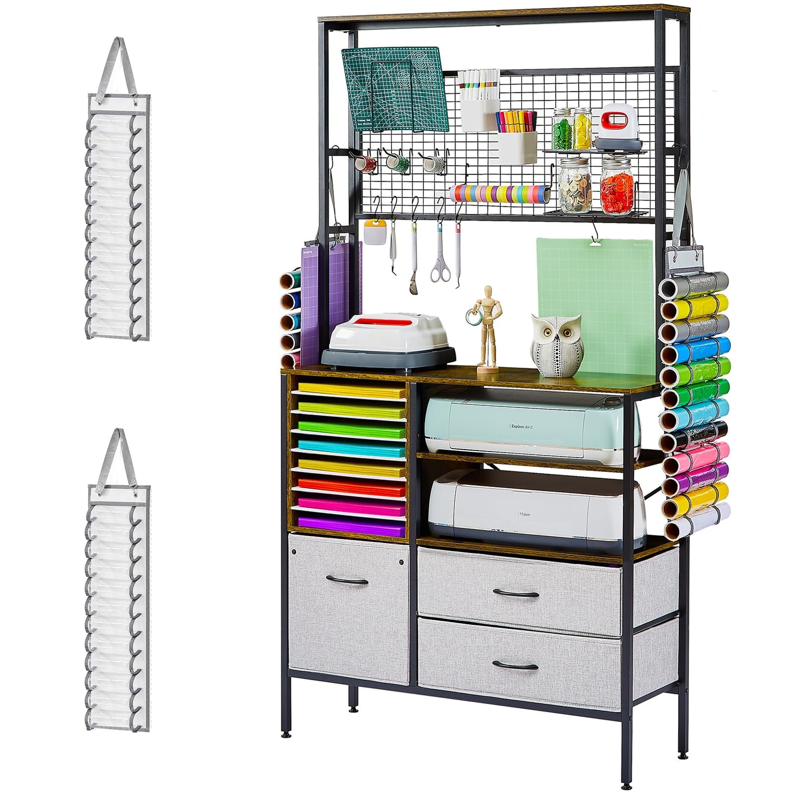 Craft Storage Cabinet for Machines, Art Supplies Organizer Desk with 3 ...