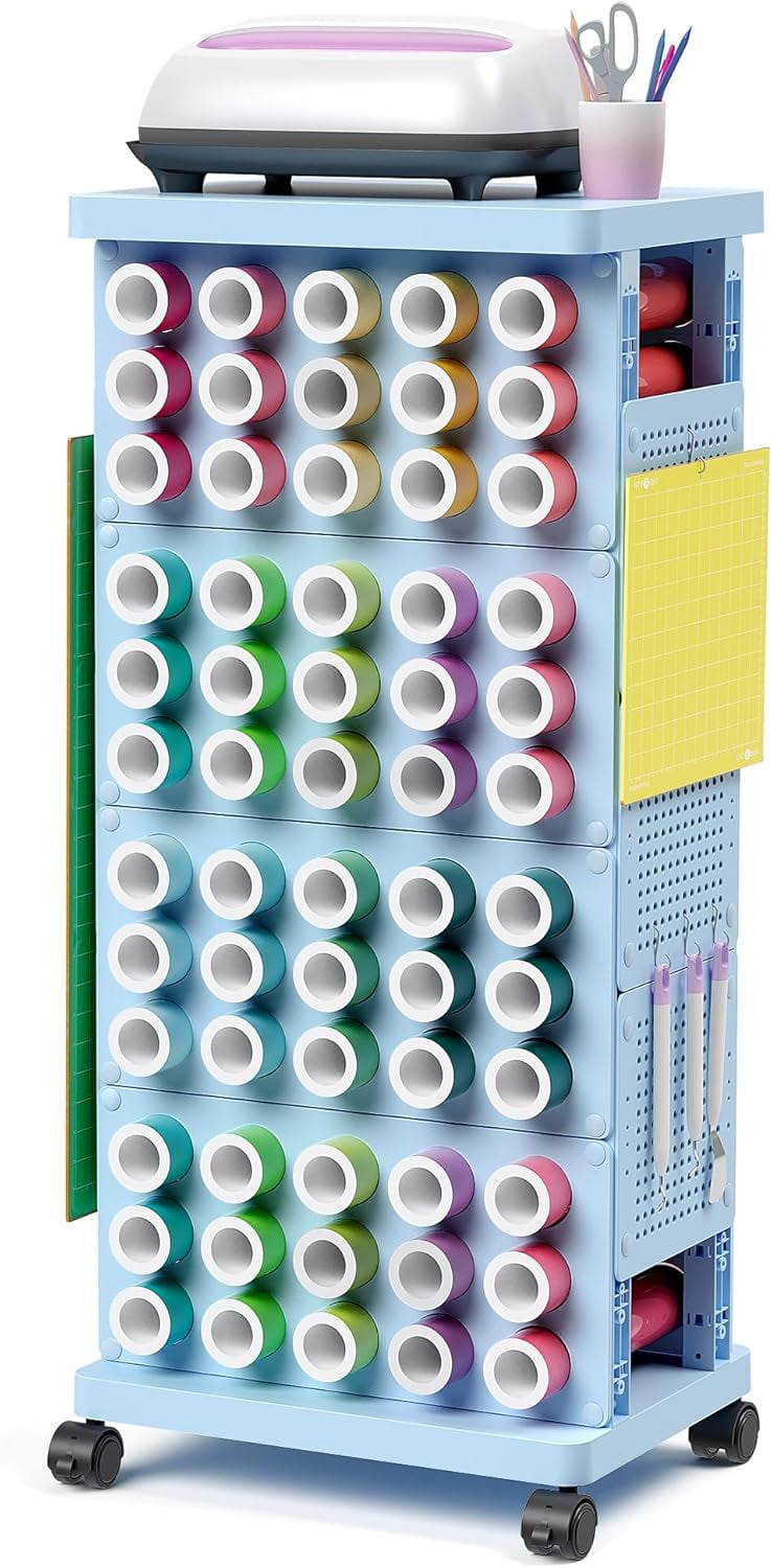 Craft Storage Cart with 60 Vinyl Roll Storage Organizer, Rolling Heat ...