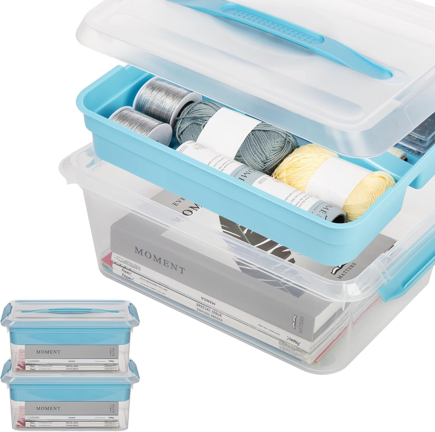 Craft Storage Containers, 20 QT Frosted Lid Clear Plastic Craft Storage ...