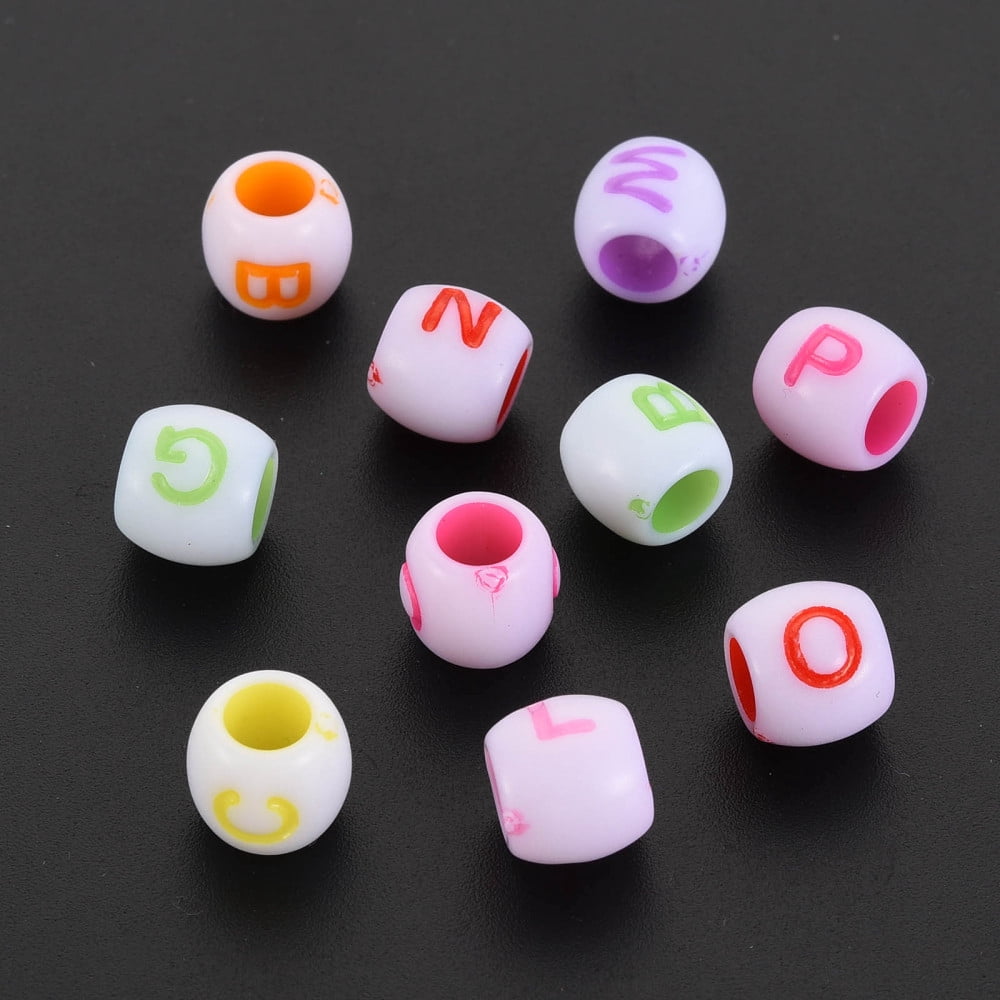 Craft Style Acrylic European Beads Large Hole Beads Barrel with Letter ...