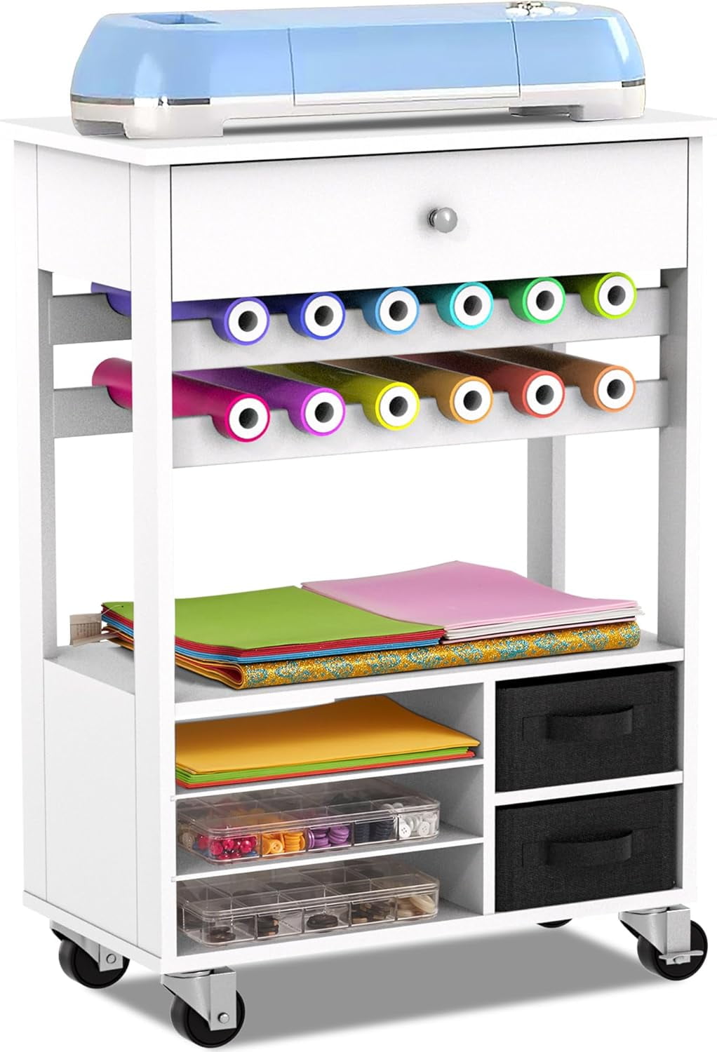 Craft Table with Wheels, Craft Cart Compatible with Cricut Machine ...