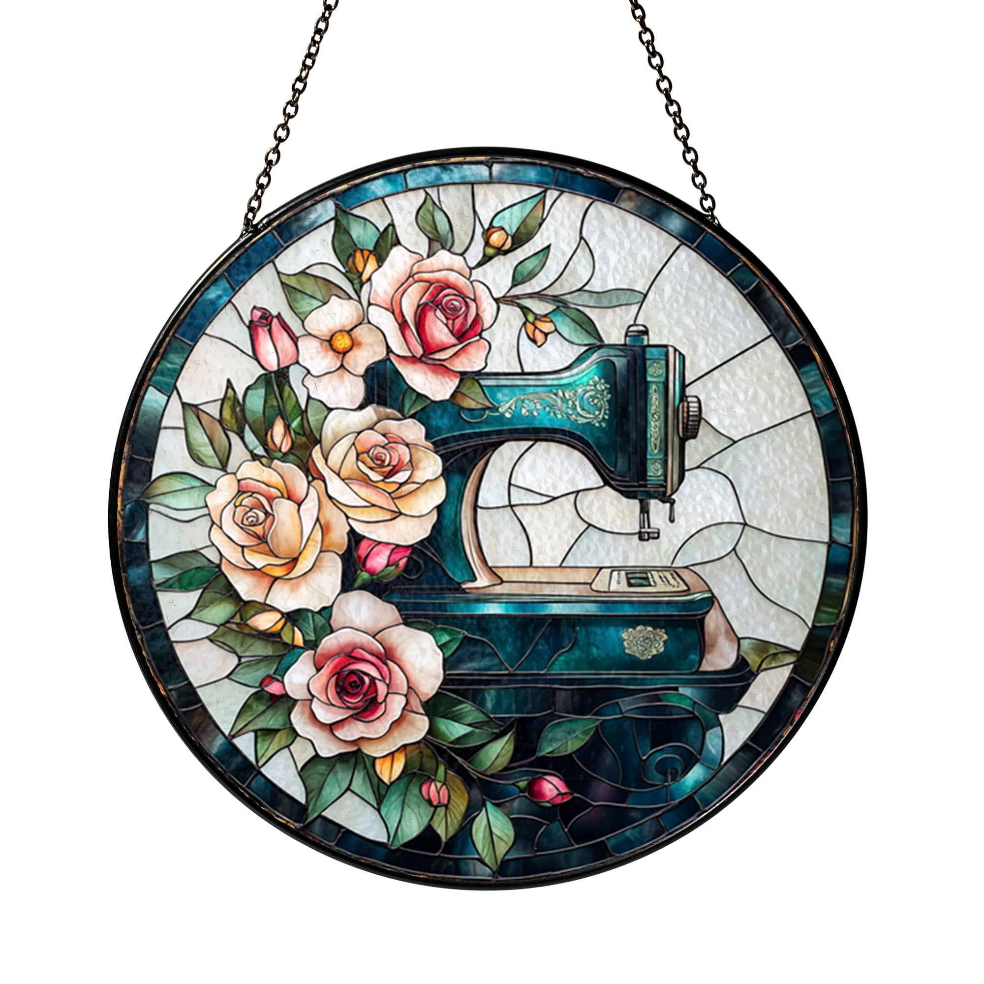 Craft Theme Sewing Machine Suncatcher – Decorative Floral Window Art ...