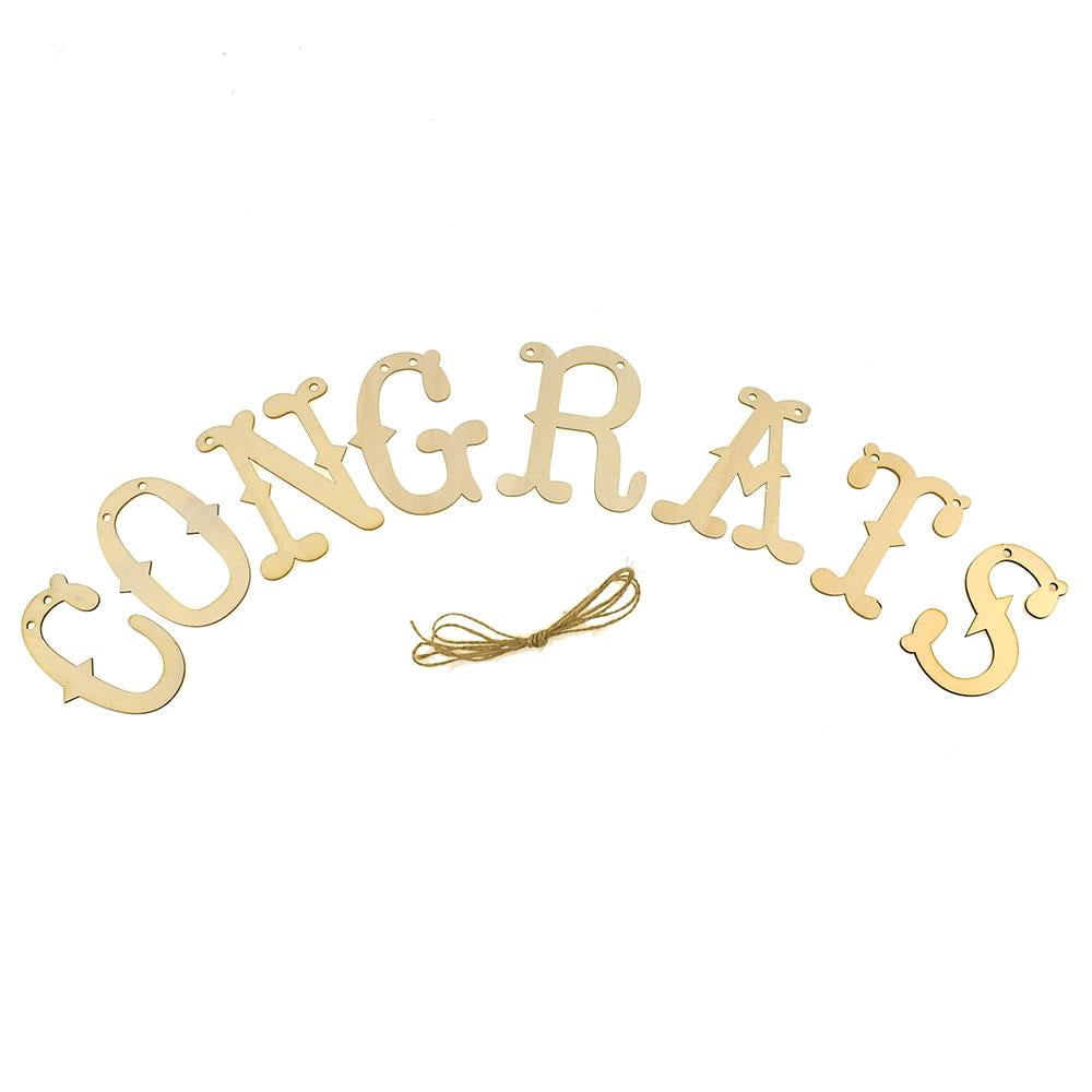 Craft Wooden Laser Cut Banner "Congrats", Natural, 4-1/2-Inch - Walmart.com