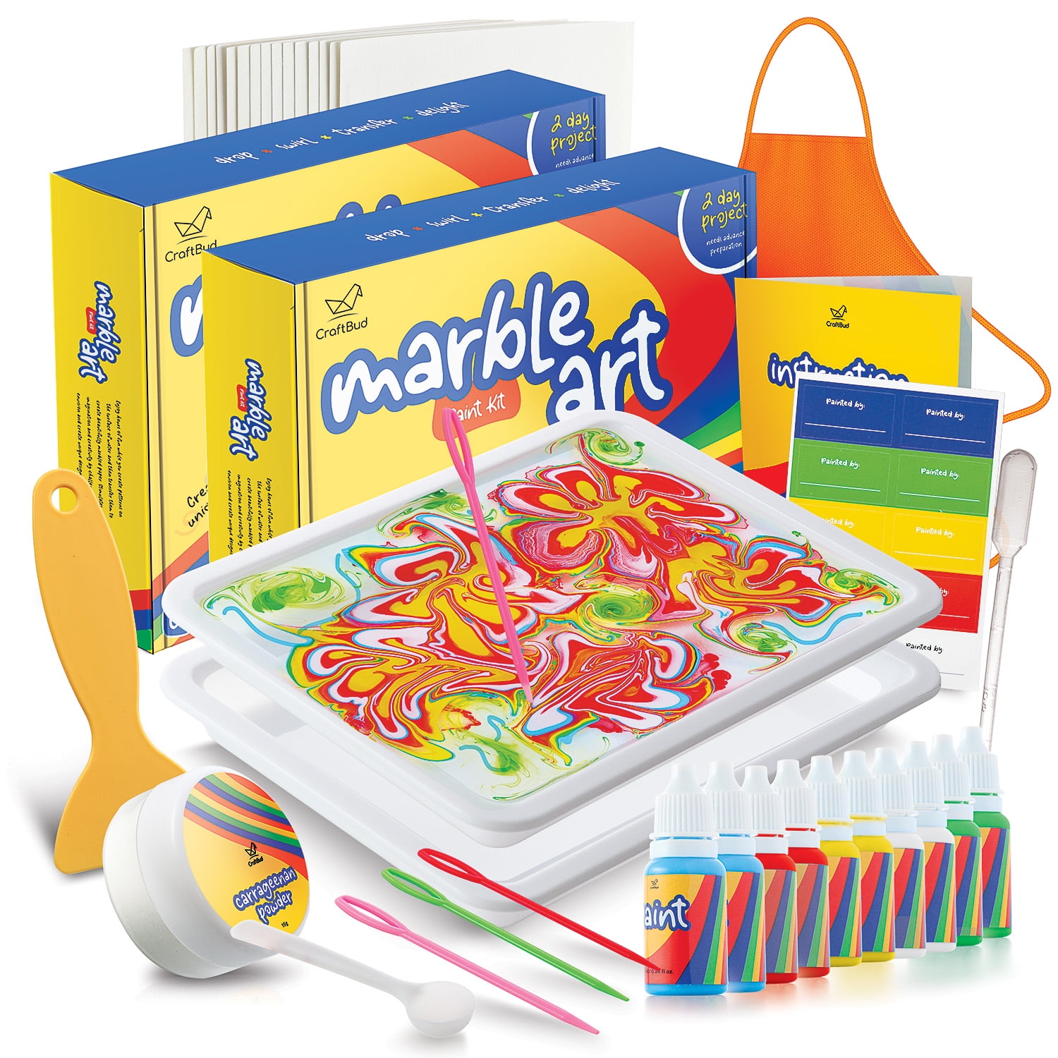 CraftBud Marbling Paint Kit, Arts And Crafts For Kids Art With 5 Paint ...