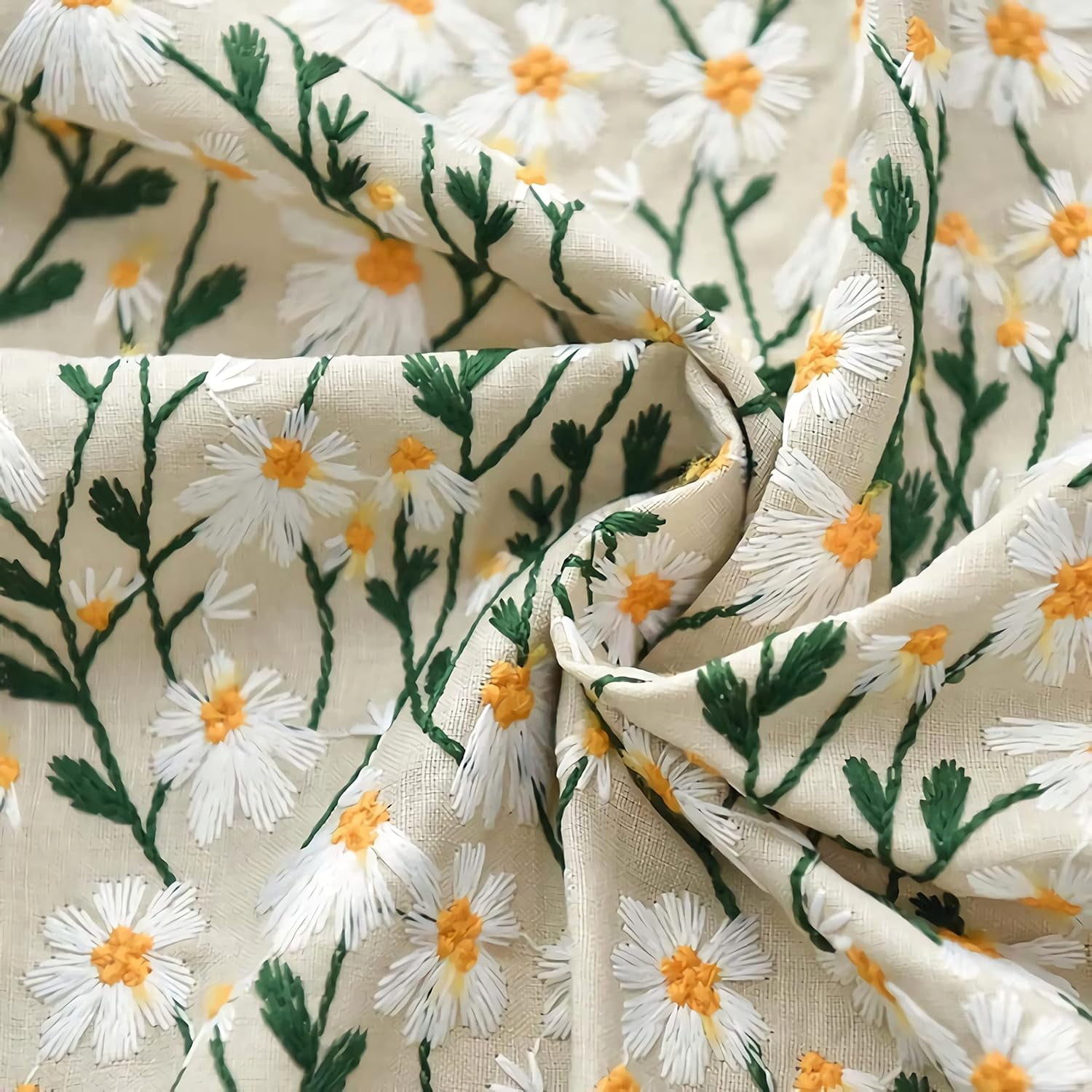 CraftDesignL Linen Daisy Embroidered Cotton, Floral Embroidered, Dress ...
