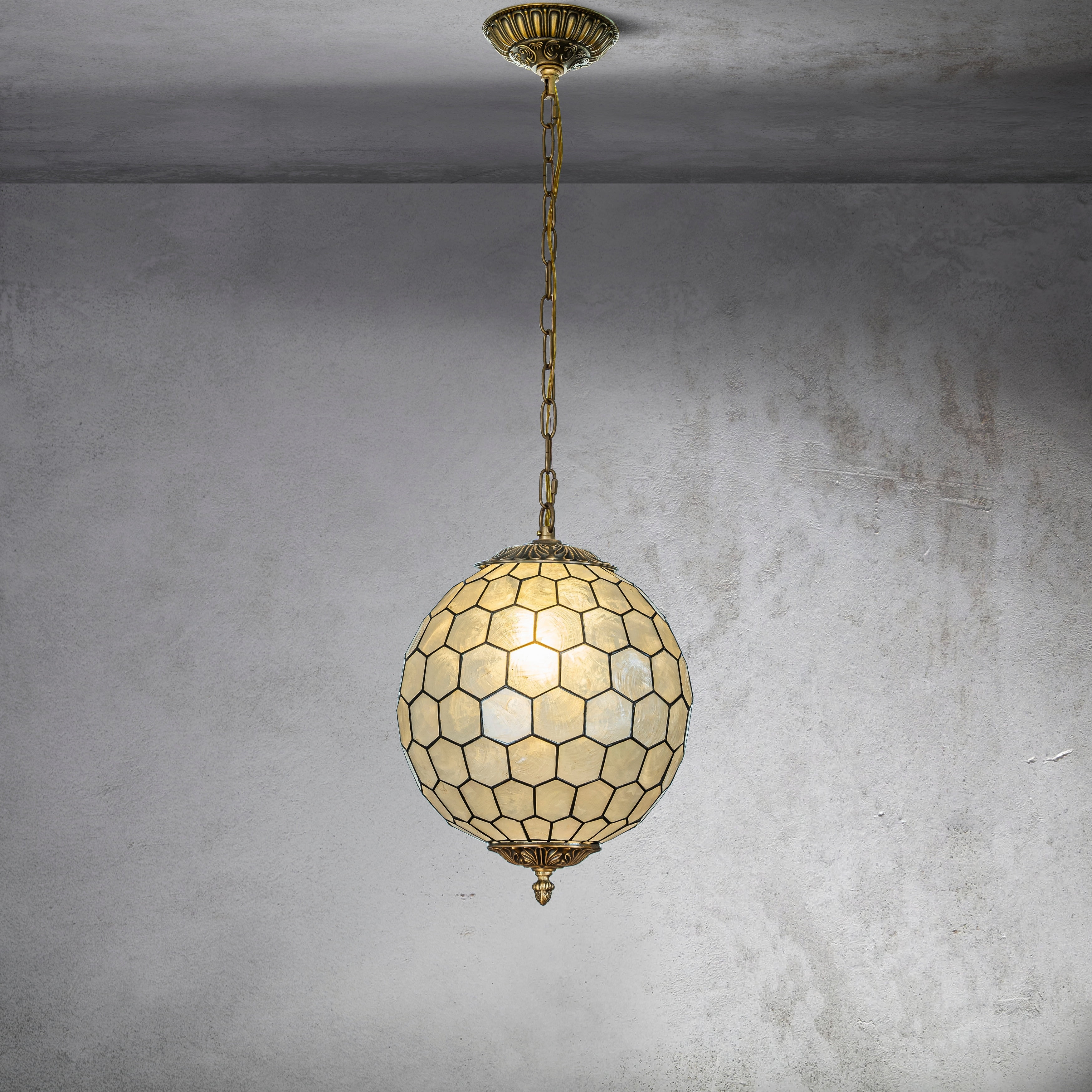 CraftHome 1-Light 12'' Vintage French Country Natural Capiz Shell ...