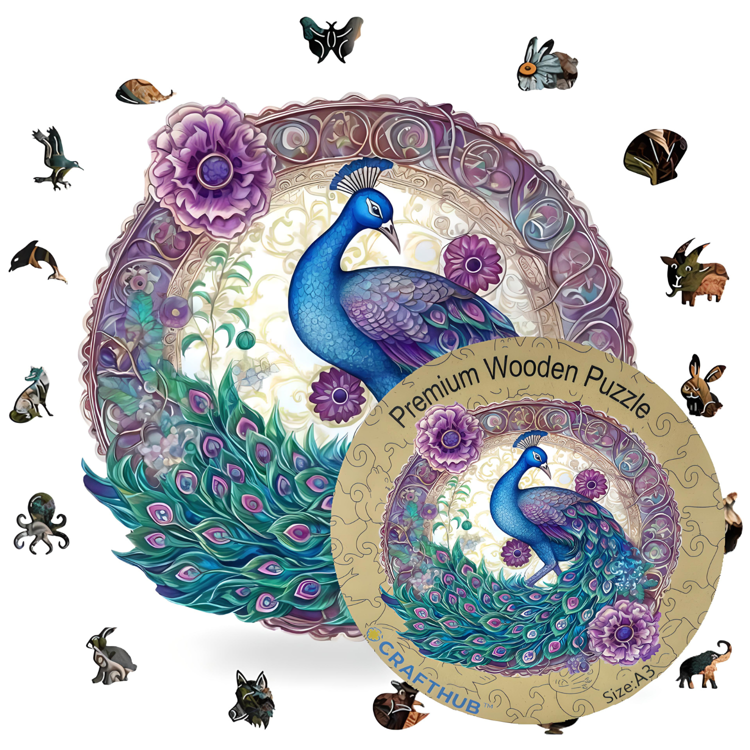 CRAFTHUB Peacock Wooden Puzzle for Adults - Wooden Jigsaw Puzzle for ...
