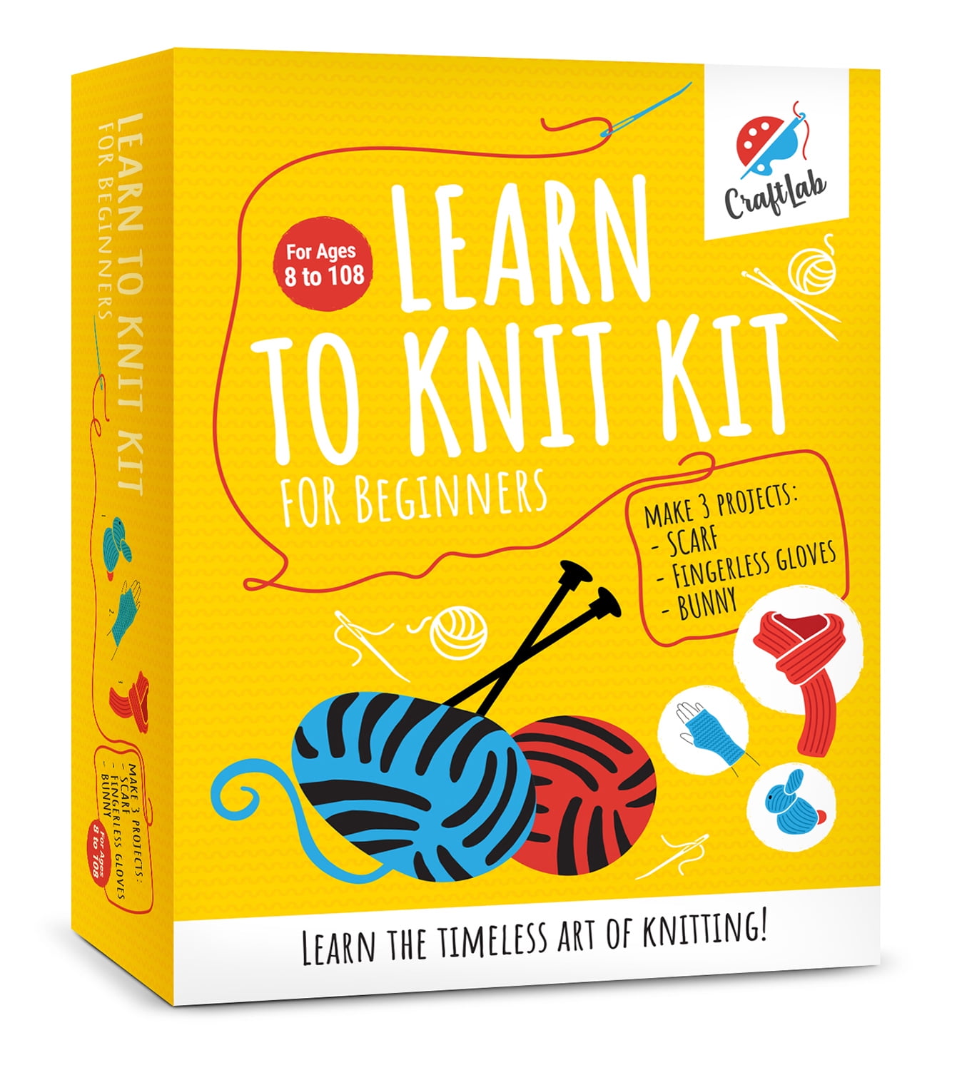 CraftLab Knitting Kit for Beginners, Kids Adults Seniors Includes All ...