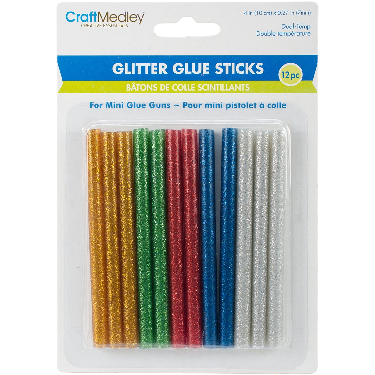 CraftMedley Dual-Temp Mini Glitter Glue Sticks 12/Pkg-.27"X4" - Walmart.com