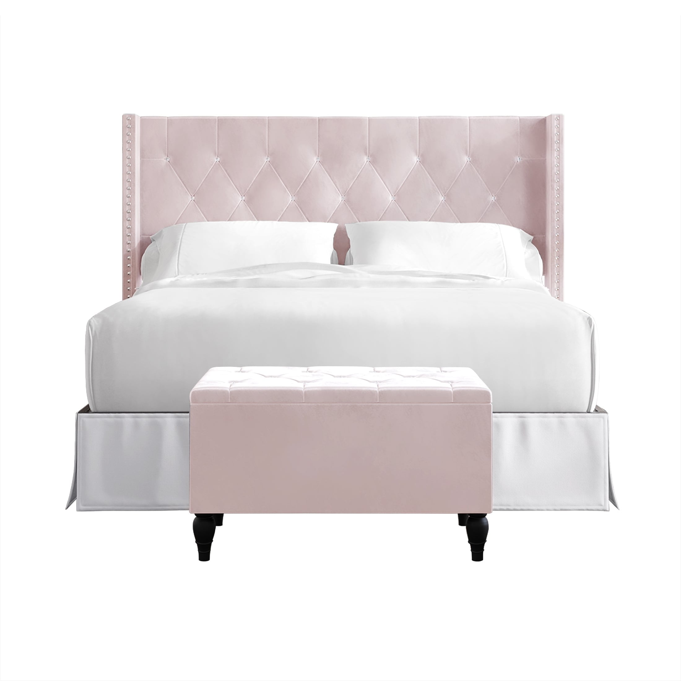 CraftPorch 2 Piece Bedroom Bench Set Velvet Wingback Upholstered Bed ...