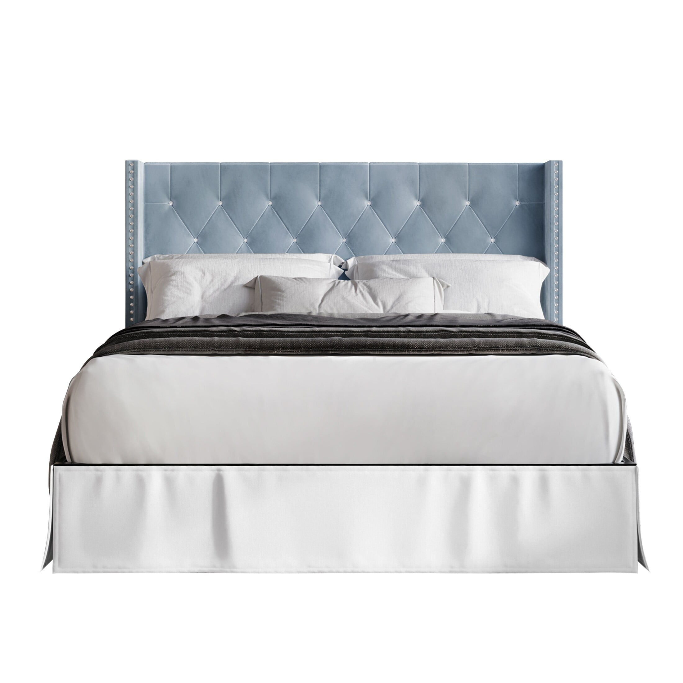 CraftPorch 3 Piece Bedroom Nightstands Set Wingback Tufted Bed Light ...