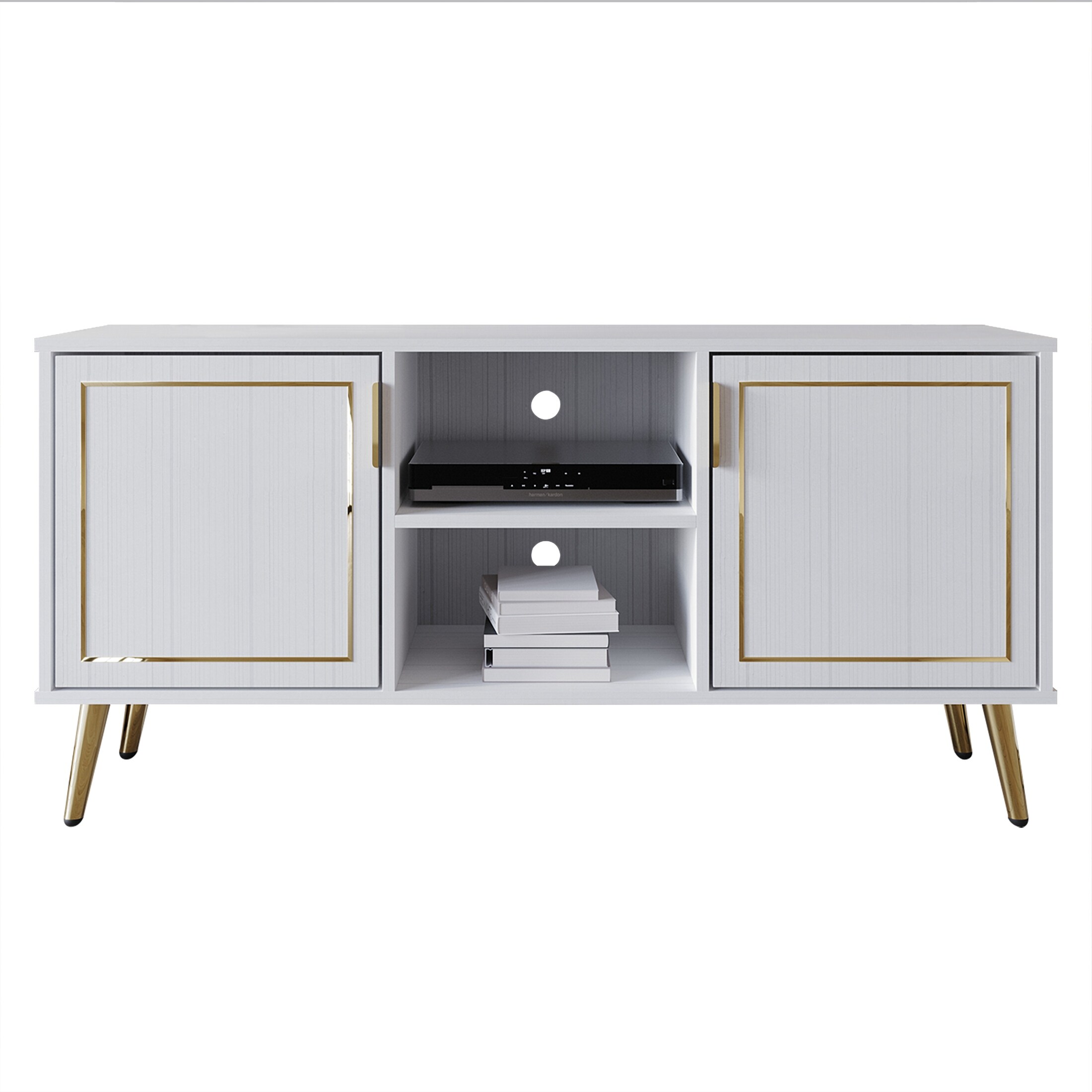 CraftPorch Elegant Modern Gold Metal Legs TV Stand Console White ...