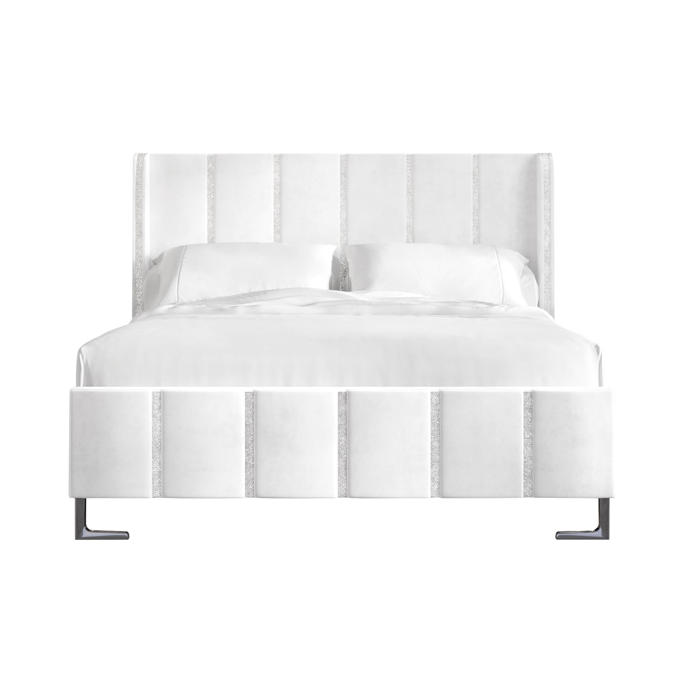 CraftPorch Luxurious Crystal Diamond Strip Velvet Upholstered Bed White ...