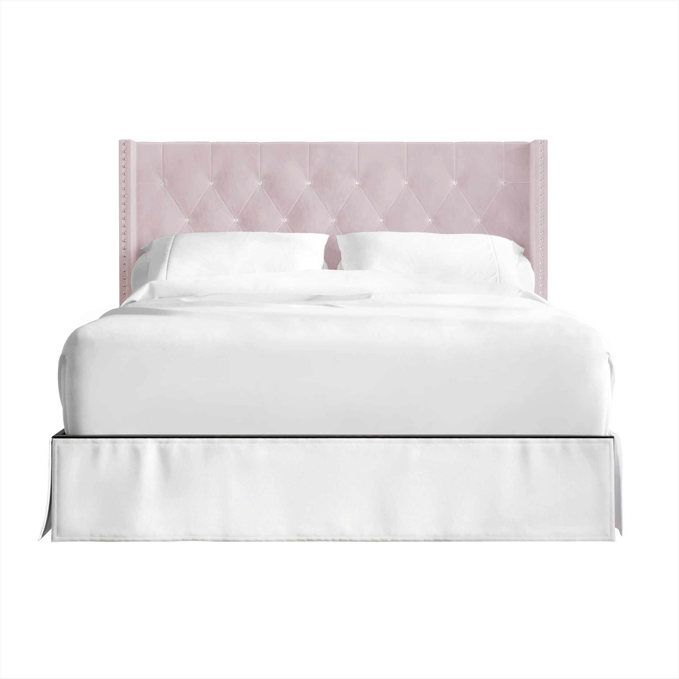 CraftPorch Luxurious Velvet Wingback Tufted Upholstered Bed Light Pink ...