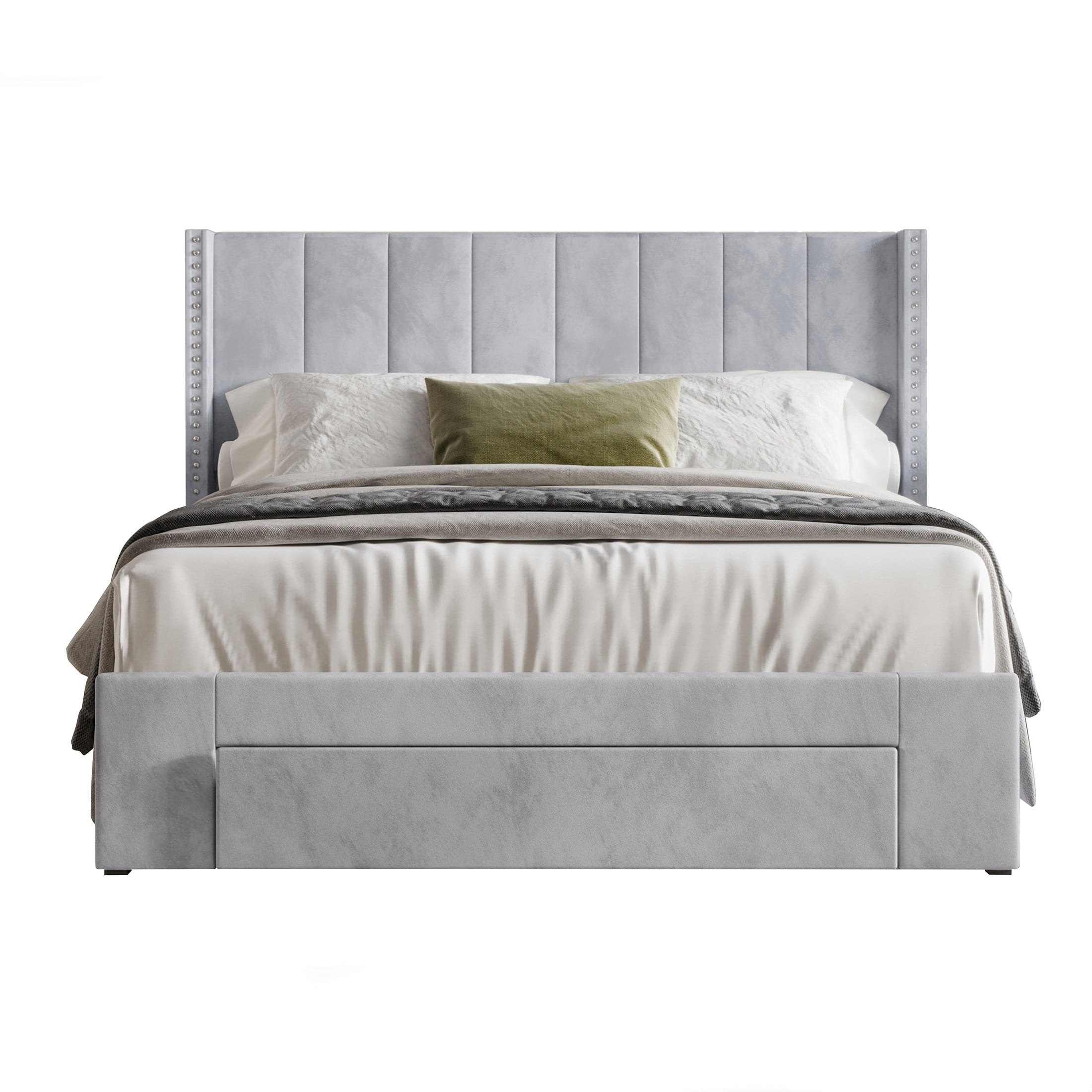 CraftPorch Velvet Wingback Tufted Upholstered Platform Storage Bed ...