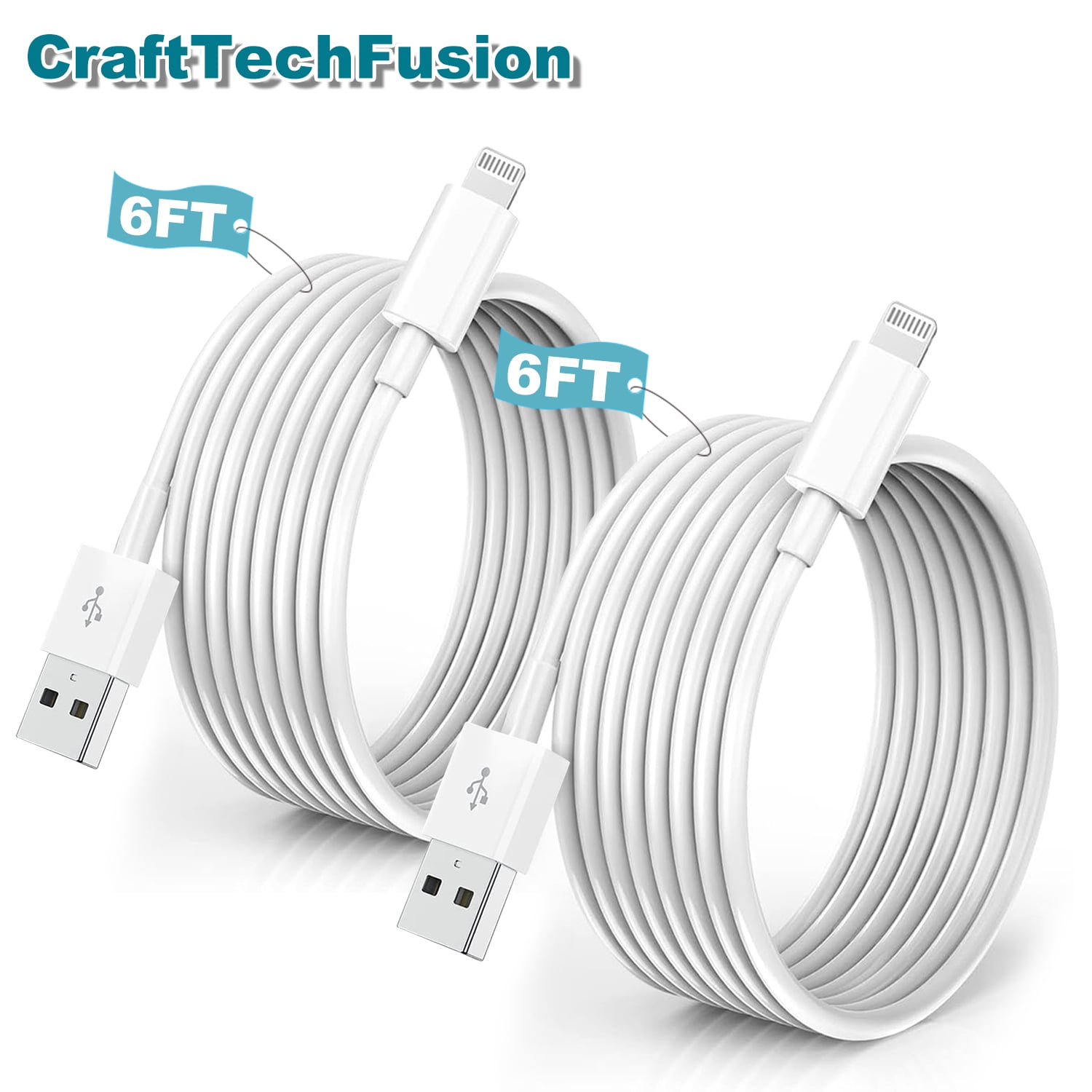 CraftTechFusion Lightning Charger Cable, 2 Pack 6FT Apple MFi Certified ...