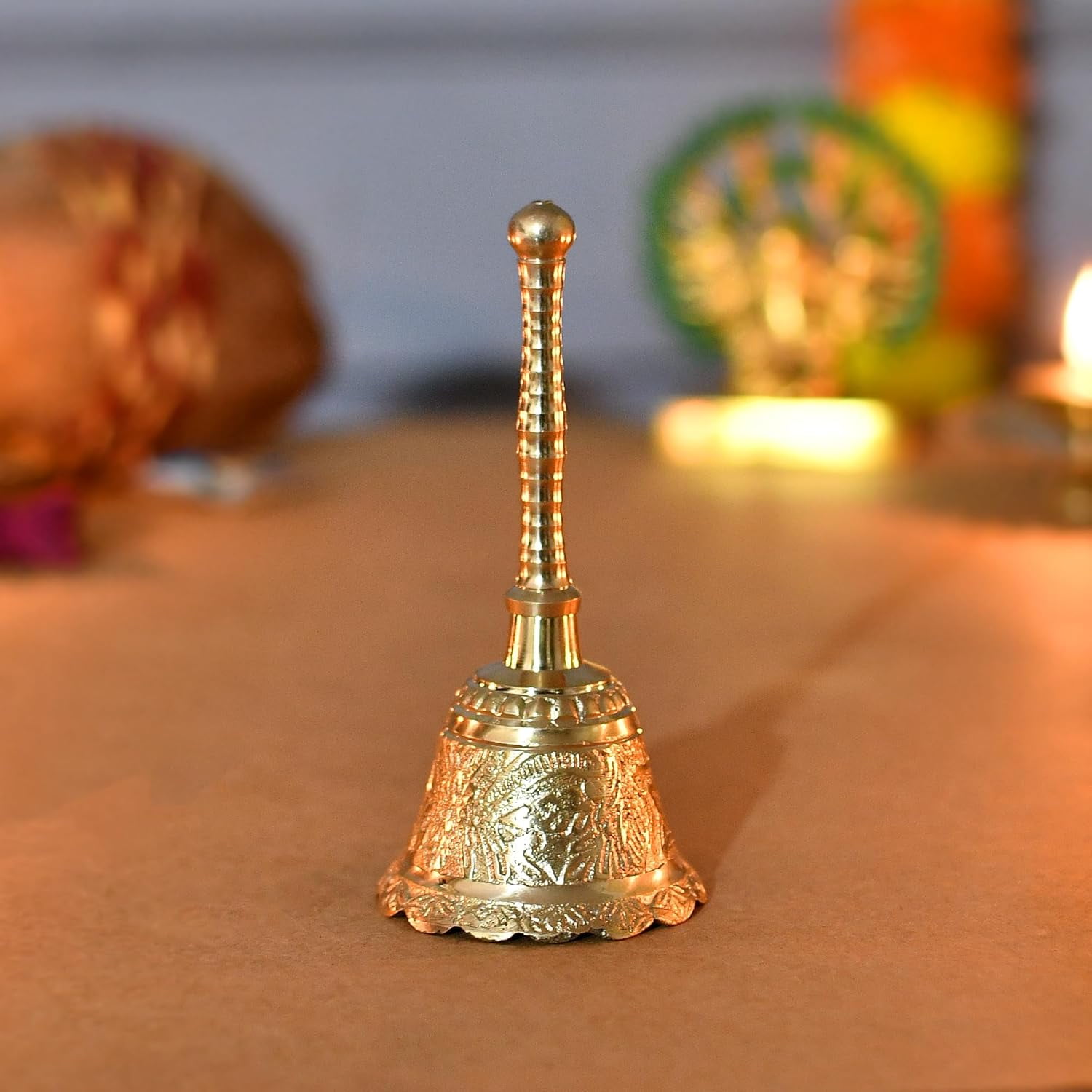 CraftVatika Brass Hand Bell Ghanti for Pooja Mandir Diwali Decoration ...