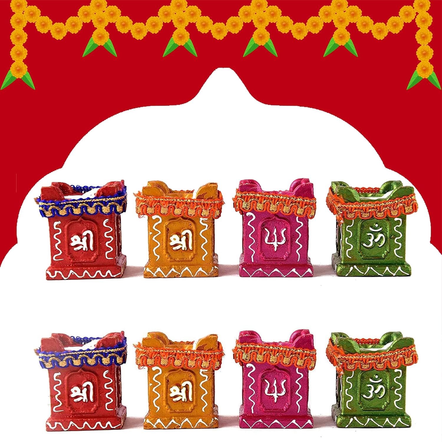 CraftVatika Clay Diya for Diwali Decoration Items for Home Puja 8 Sets ...