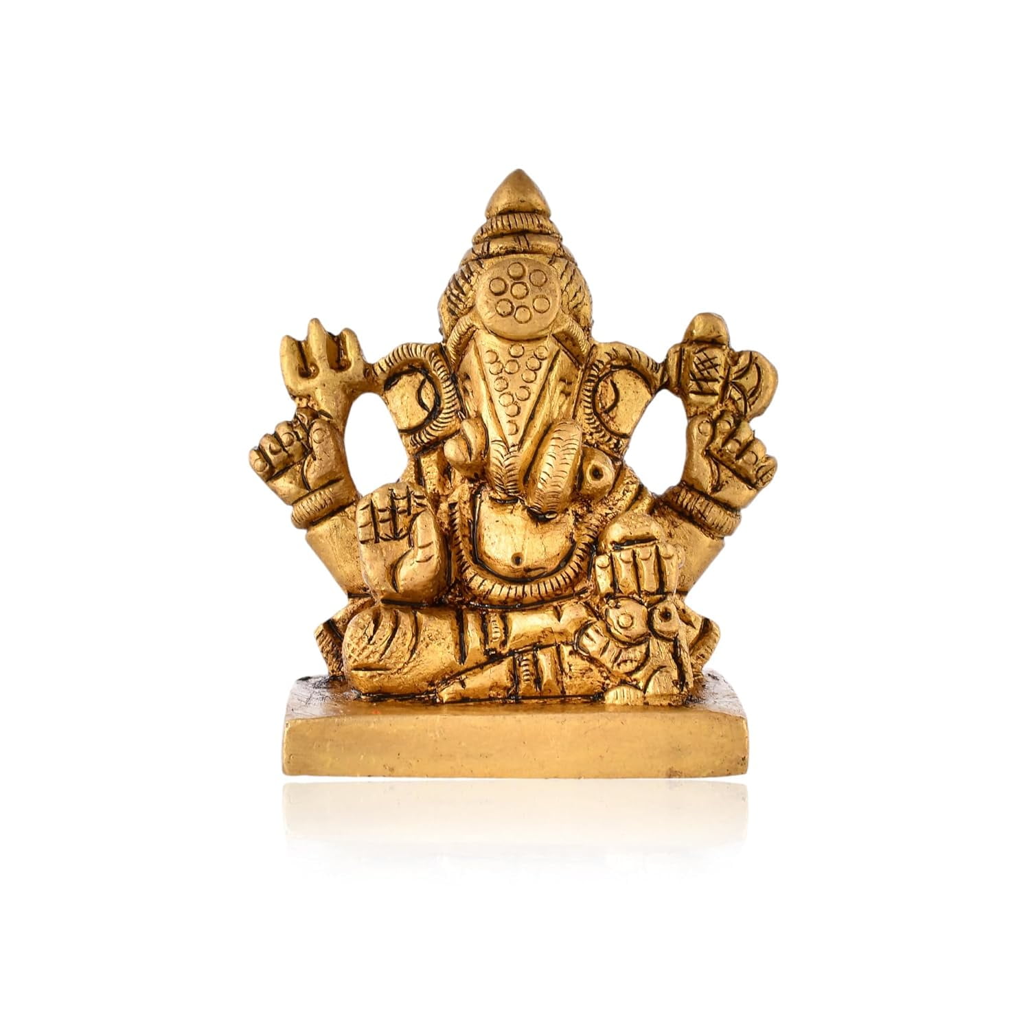 CraftVatika Dagdusheth Ganpati Murti Ganesha Brass Idol Sitting on Base Dagdu Ganesha Sitting ...