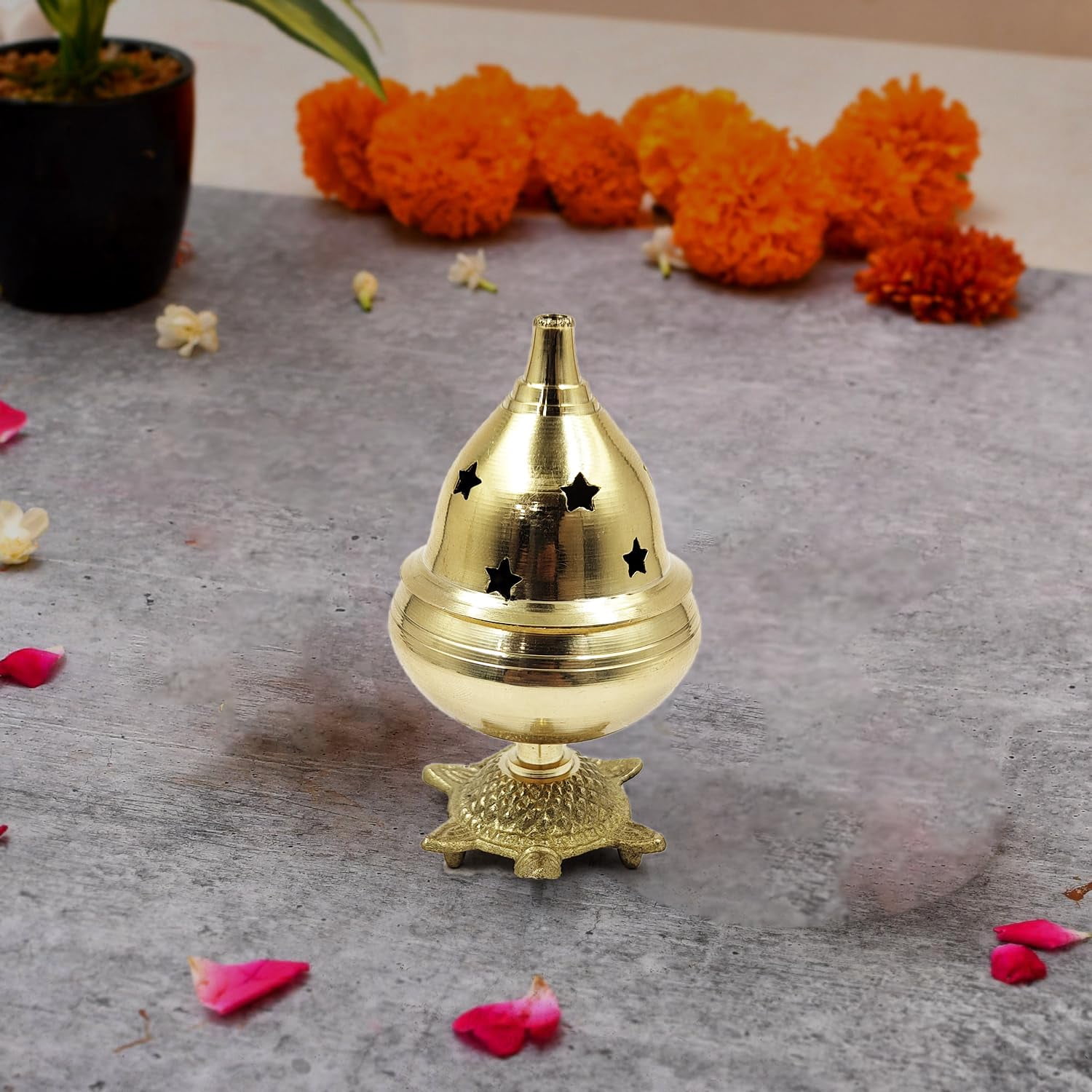 CraftVatika Diya for Puja Akhand Brass Diya Oil Lamp Round Apple Design Shape Akhand Jyoti Diya ...