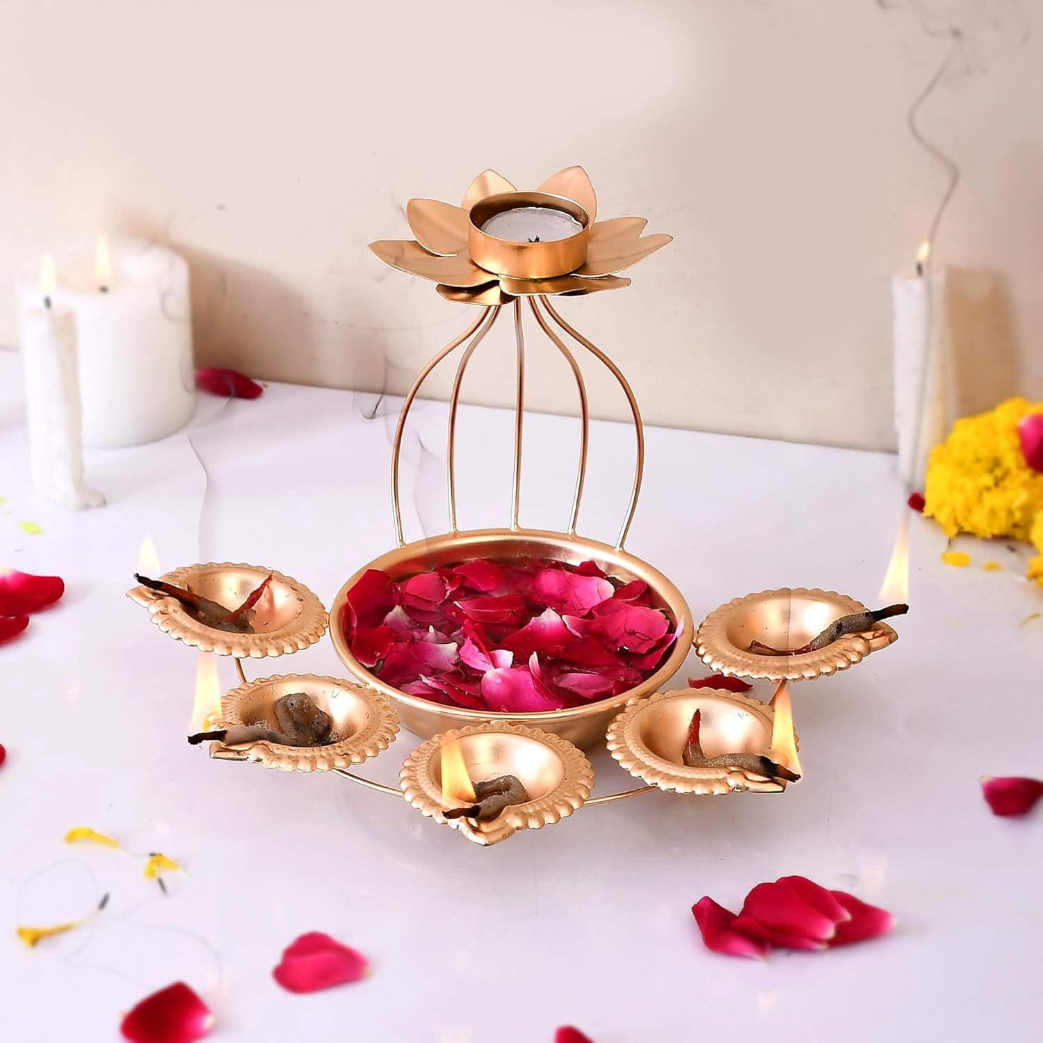 CraftVatika Metal Lotus Tealight Candle Holder for Diwali Decoration ...