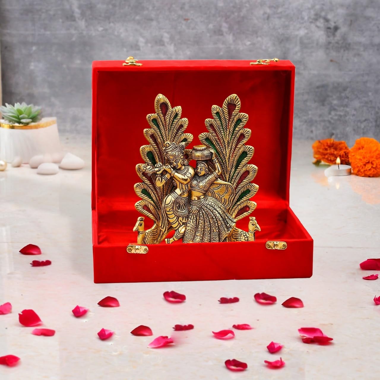CraftVatika Metal Radha Krishna Idol Showpiece Diya with Gift Box ...