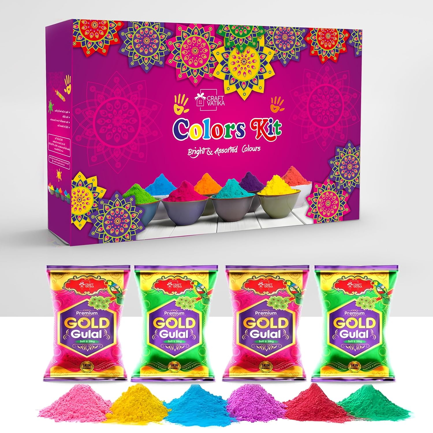 CraftVatika Natural Holi Colours Organic Holi Gulal Rang Pack of 4 80g x 4 Packet Gulal Colours ...