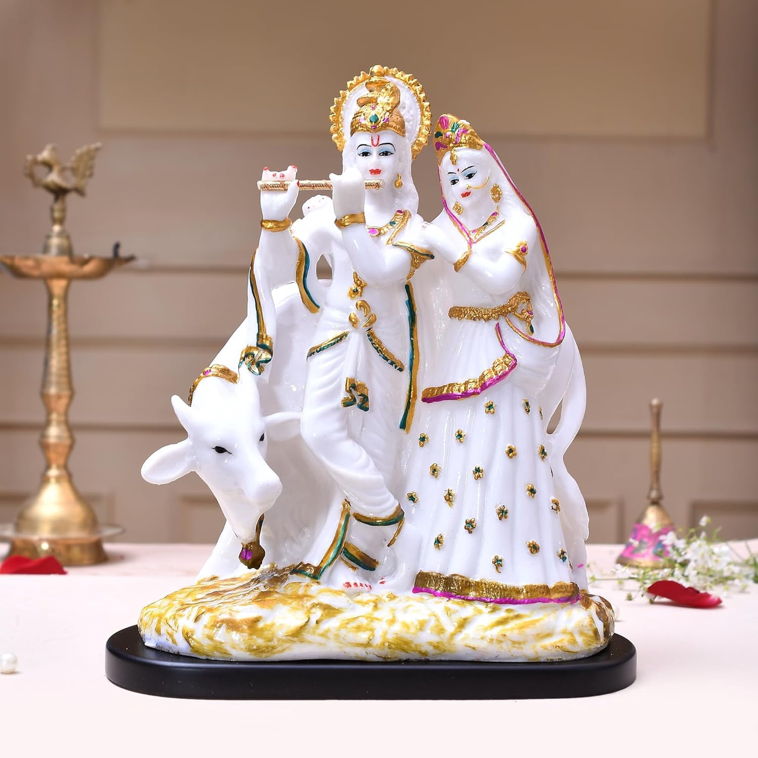 CraftVatika Radha Krishna Murti Idol Marble Dust Radhe Krishna with Cow ...