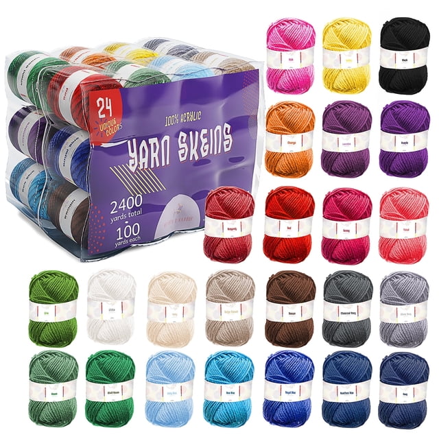 Craftbud 24pc Worsted Crochet Yarn, Multi-Colored Acrylic Hand Knitting ...