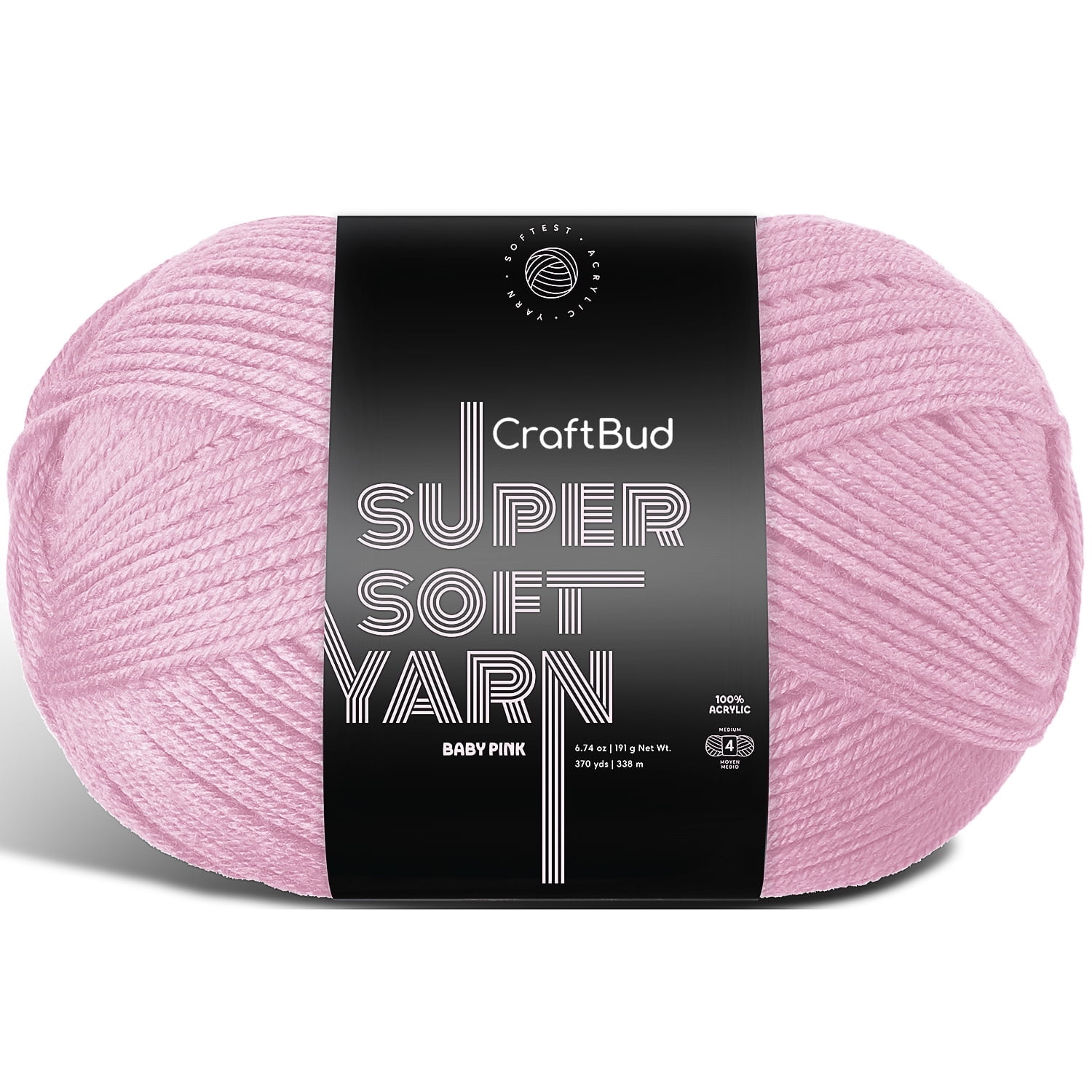 CraftBud, Acrylic Yarn For Crocheting And Knitting, 370 YDS, Baby Pink ...