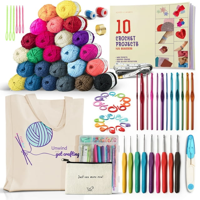 Craftbud Crochet Kit for Begginers, 100PCS Crochet Kits 2500 Yards ...