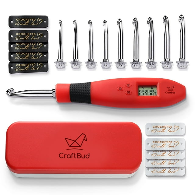 Craftbud Digital Crochet Counter with Light, Aluminum Crochet Hook Set ...