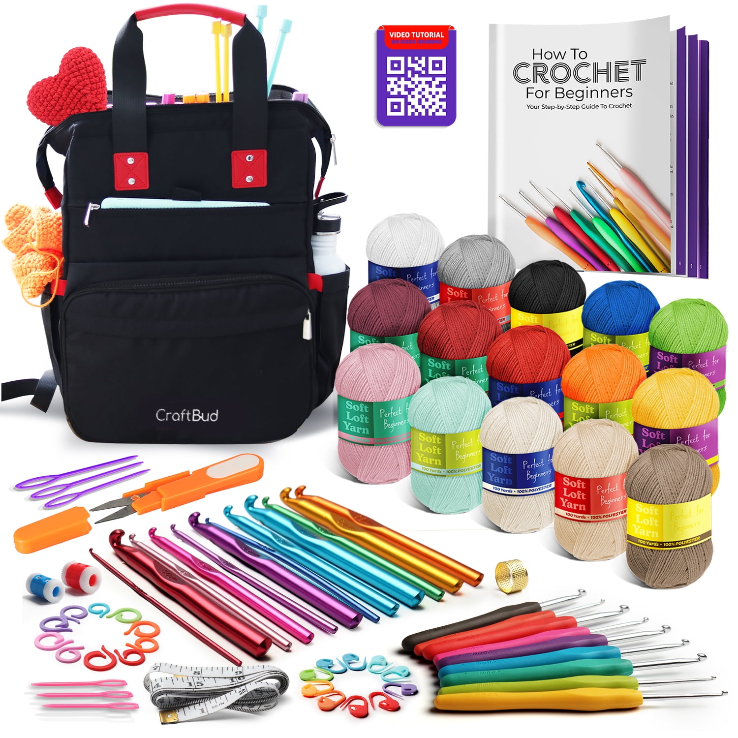 Craftbud Beginner's Crochet Kit with Acrylic Yarn, Knitting Accessories ...