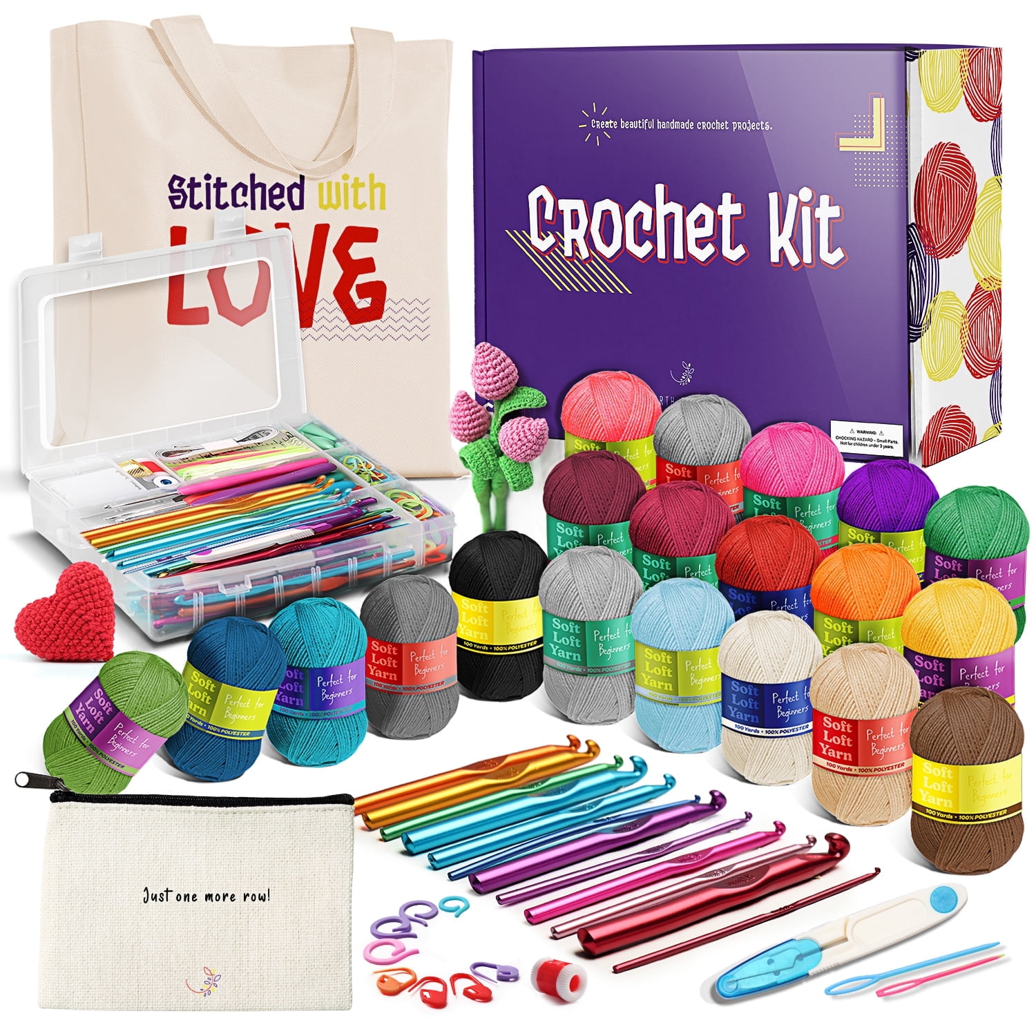 Craftbud Beginner Crochet Kit with 12PCS Crochet Hooks Set , 1100 Yards ...