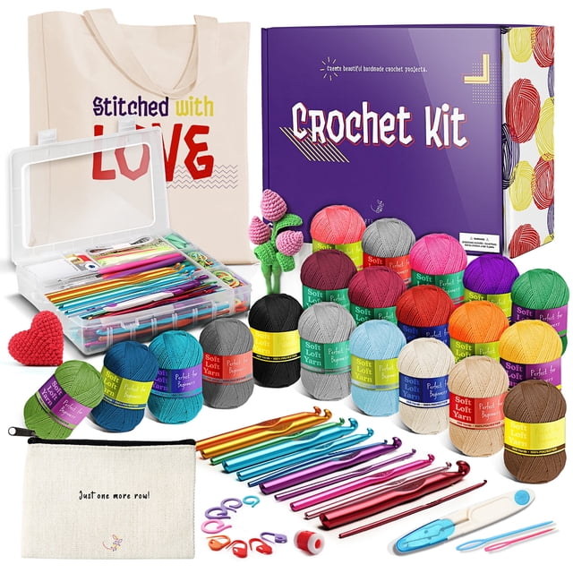 Craftbud Beginner Crochet Kit with 12PCS Crochet Hooks Set , 1100 Yards ...