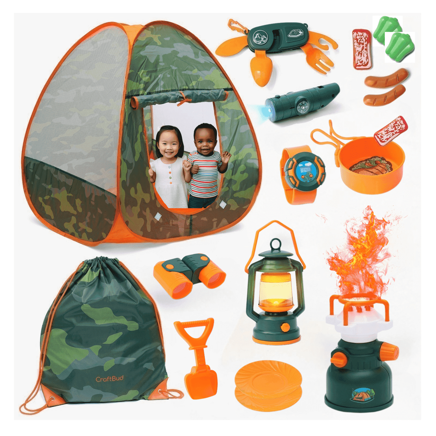 Craftbud Kids Tent Camping Toys Play Set with Tent, Indoor and Outdoor ...