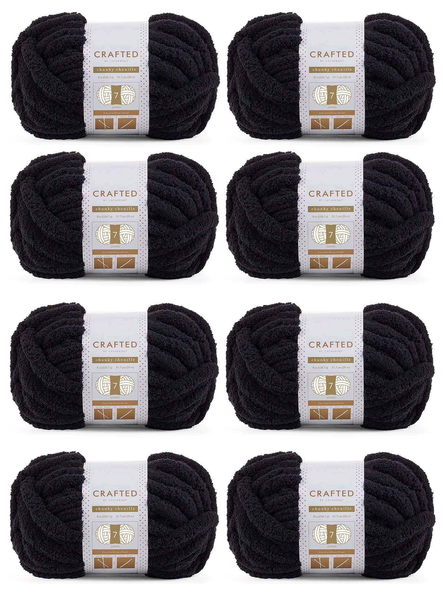 Crafted By Catherine Chunky Chenille Yarn - 8 Pack (8 oz / 227 g, 31.7 Yards Each Skein), Black ...