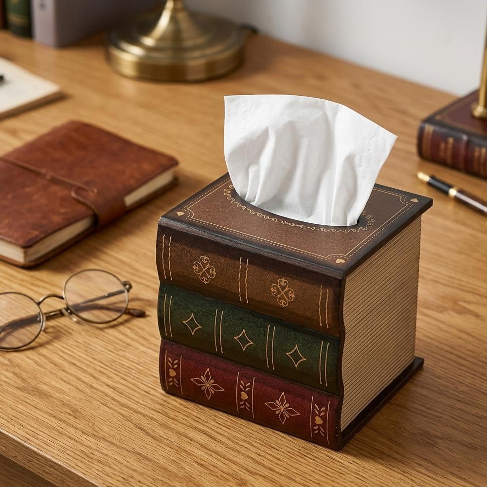 Crafted Classical Retro Wooden Antique Book Tissue Box Cover,Antique ...