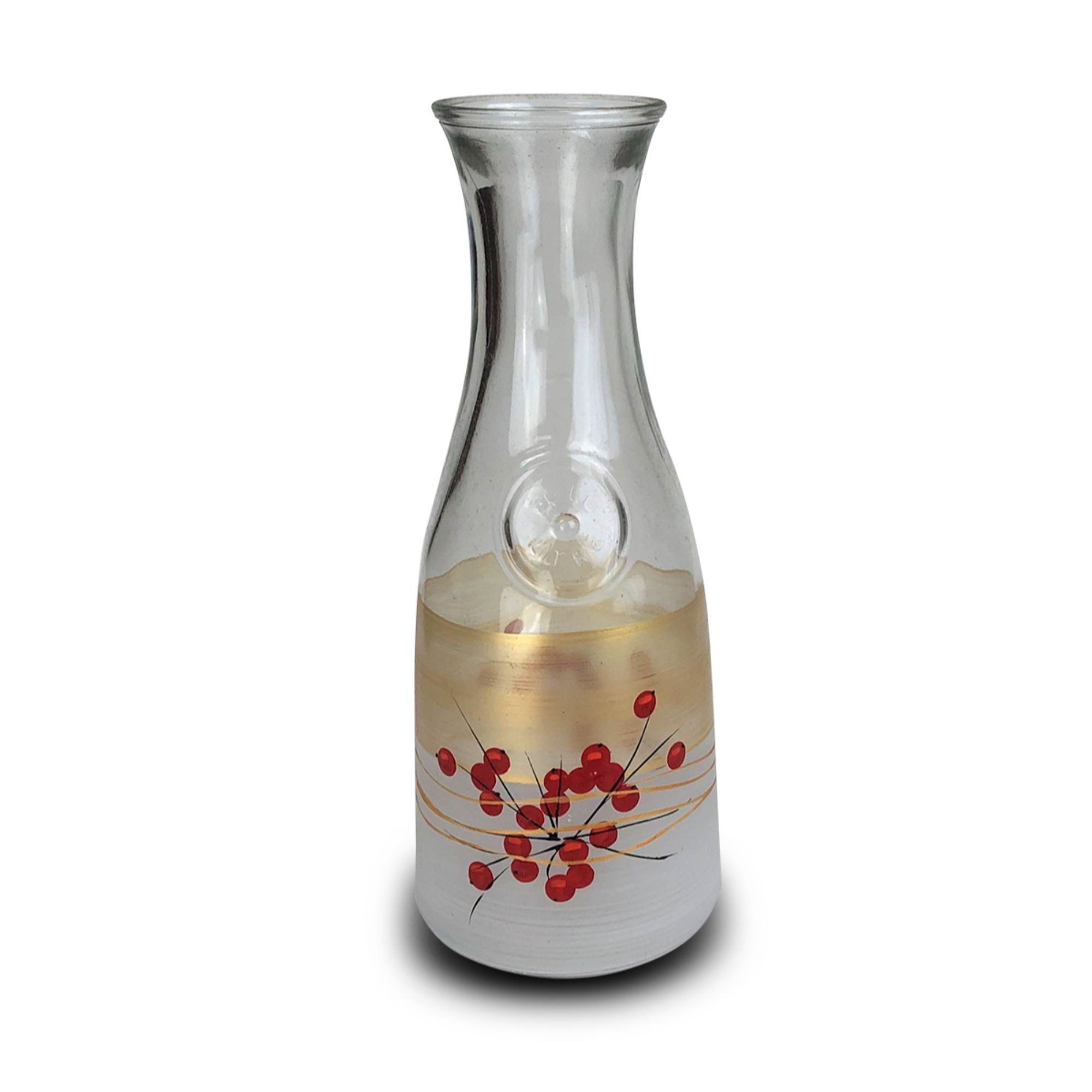 Gold and Red Berries Hand Painted Frosted Glass Serving Carafe 34 oz ...