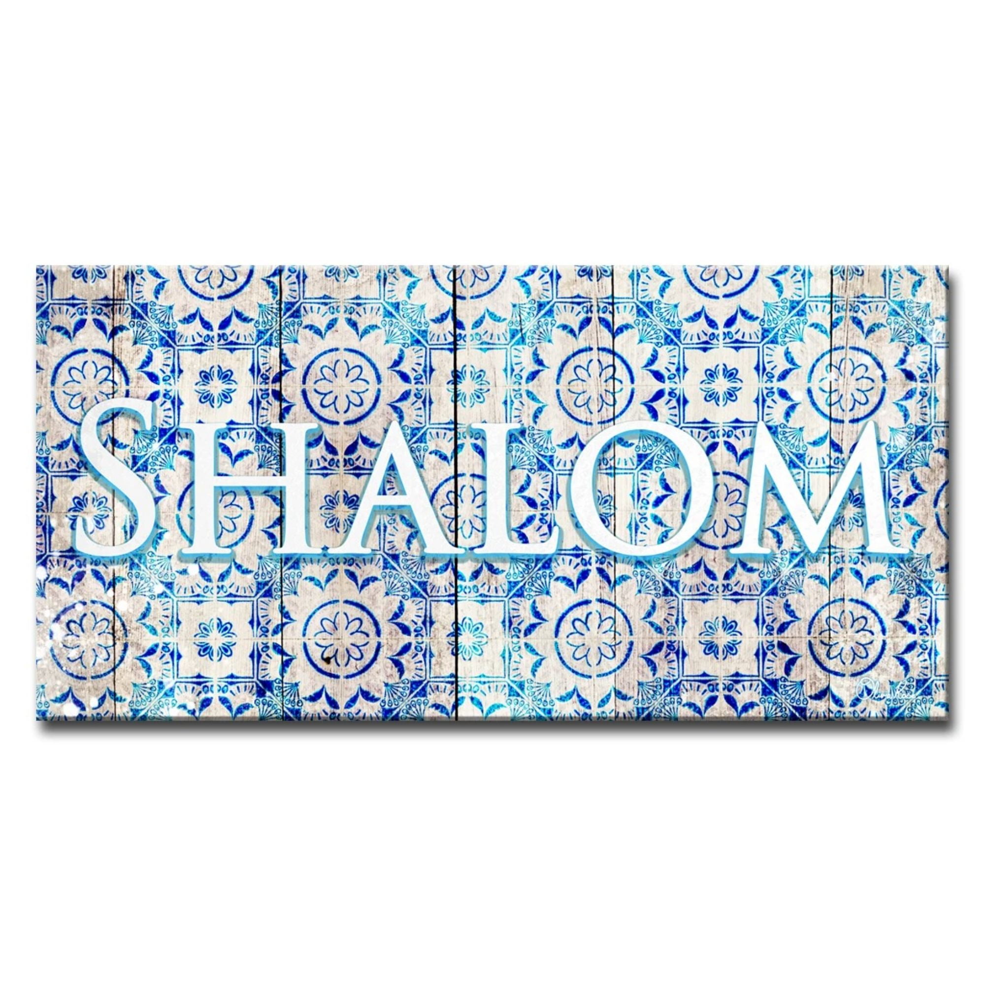 Crafted Creations White and Blue Shalom III Judaica Rectangular Cotton ...