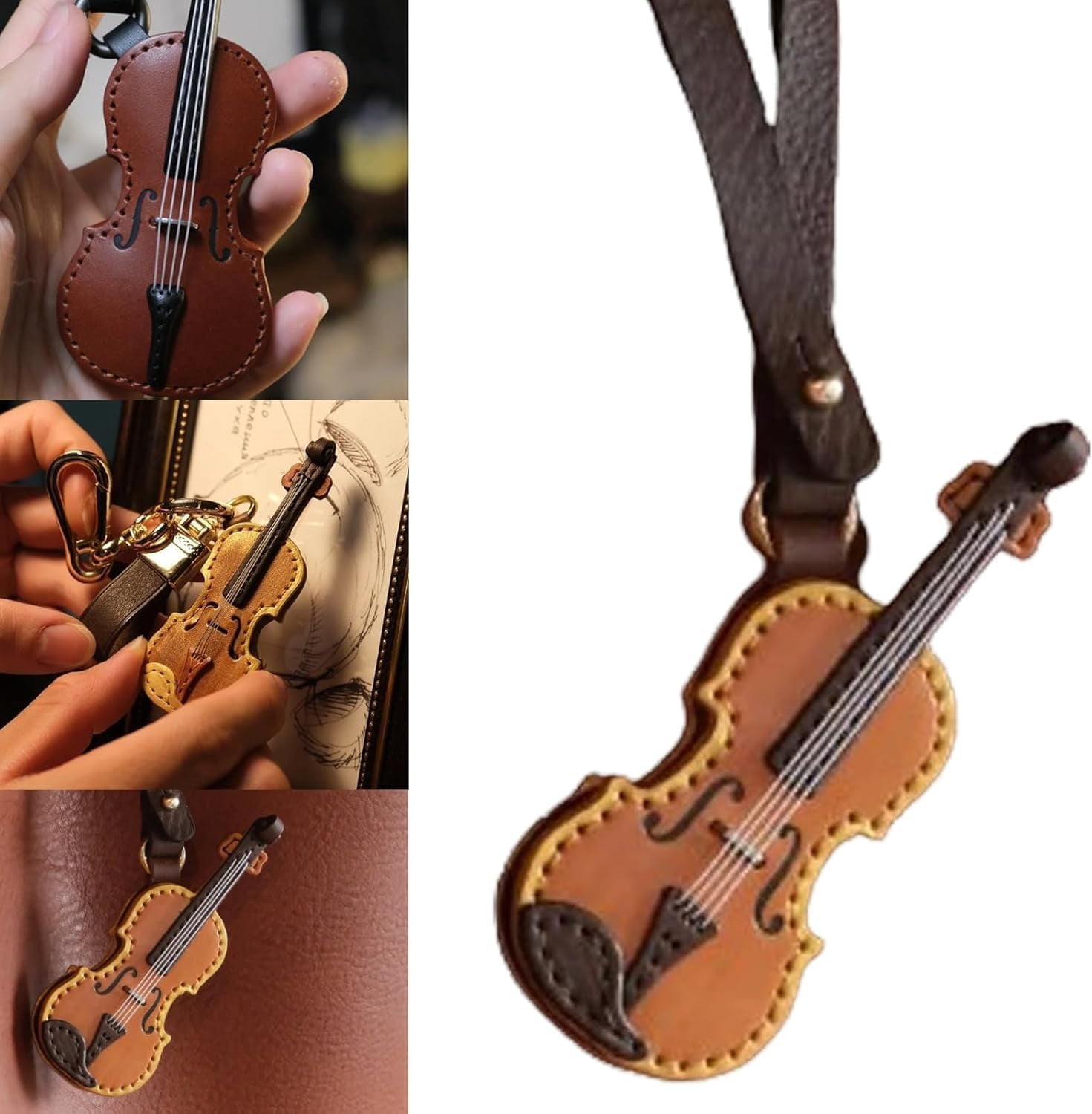 Crafted Leather Violin & Cello Keychain, Miniature Musical Instrument ...